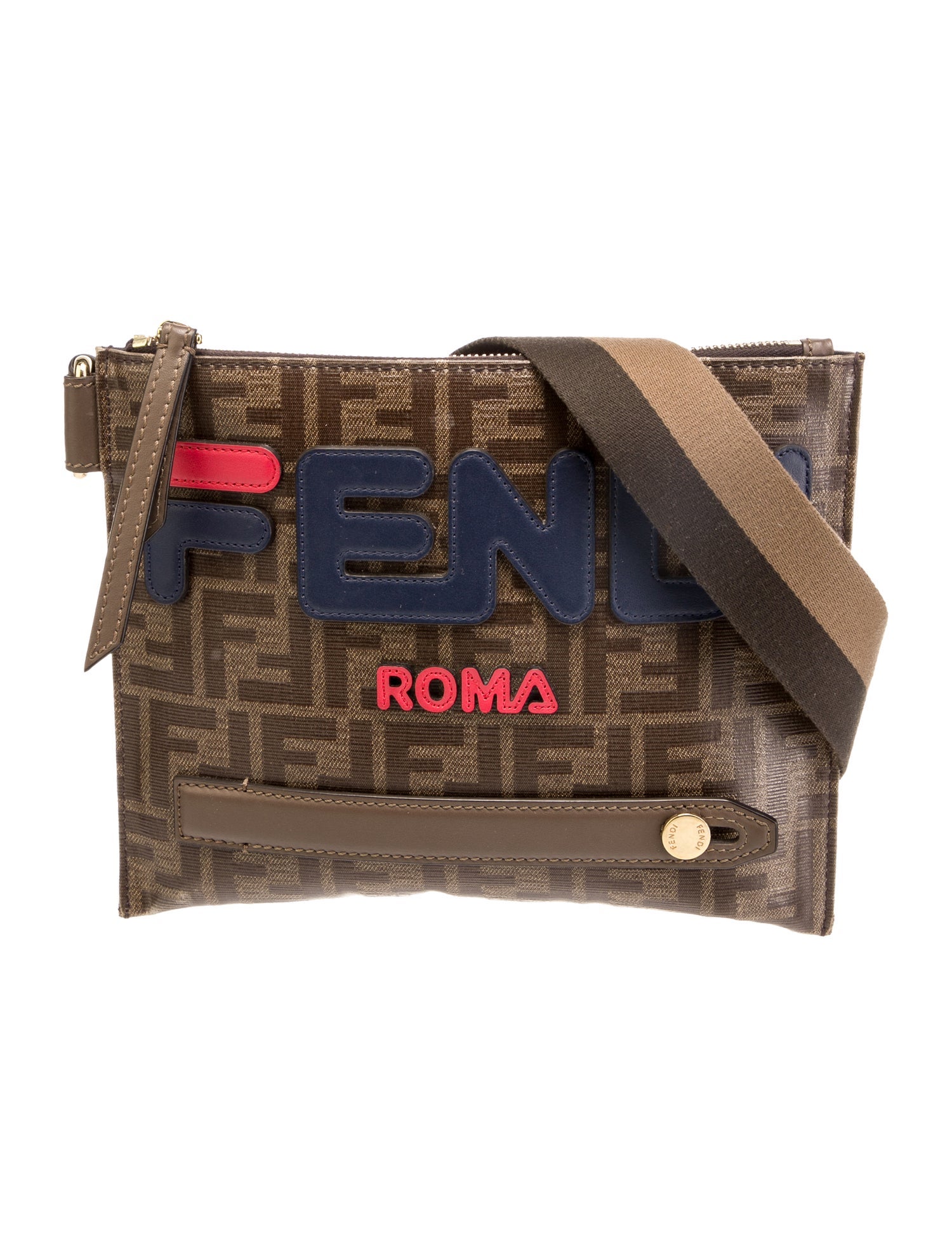 Fendi Zucca FF Messenger Bag - Brown Crossbody Bags, Handbags ...