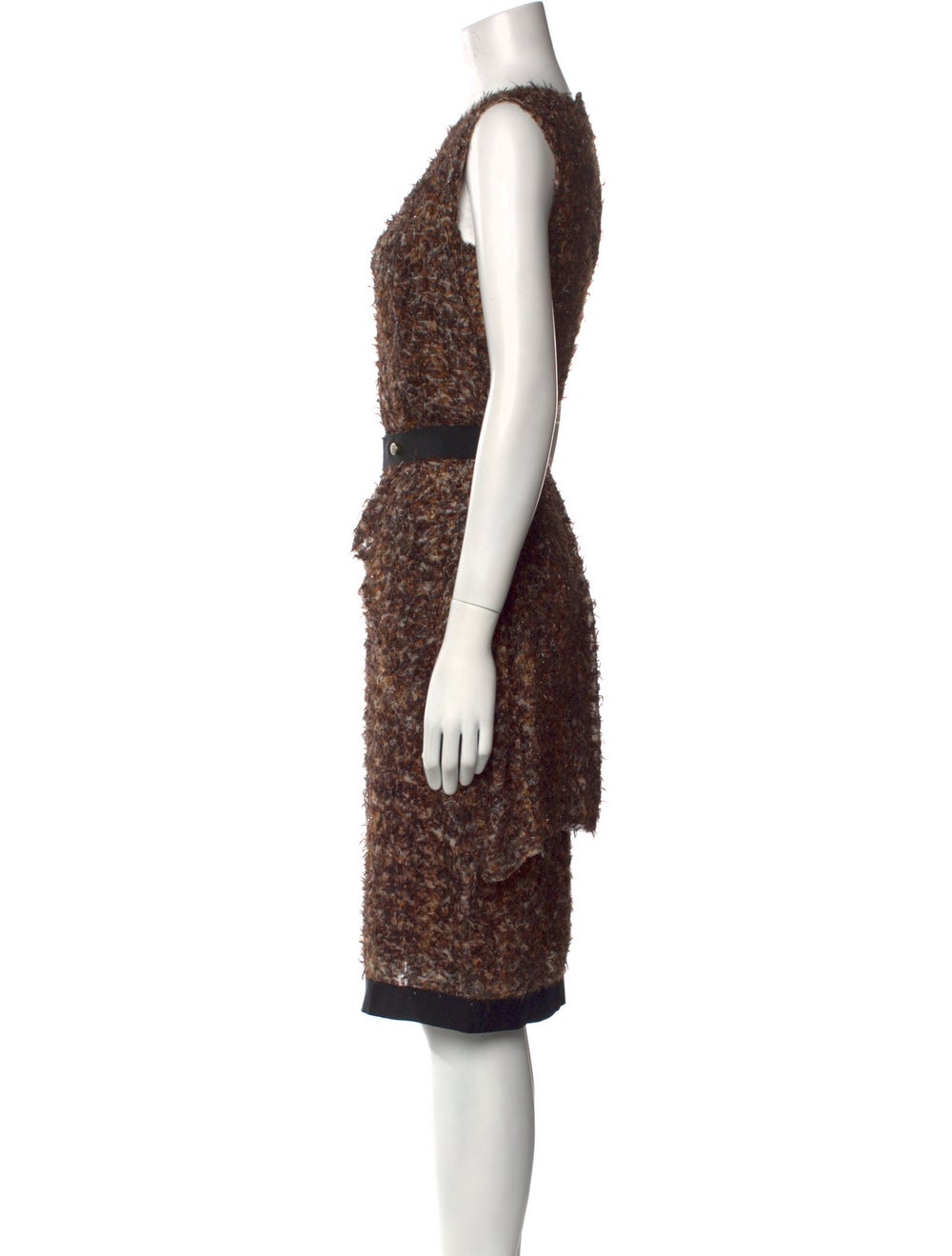 Fendi Silk Sheath Dress Brown Tweed Pattern Raw-Edge … - Gem