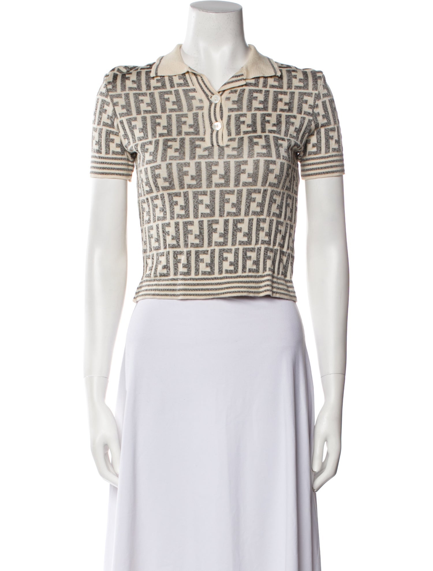 Fendi Printed Short Sleeve Polo - Neutrals Tops, Clothing - FEN358376 ...