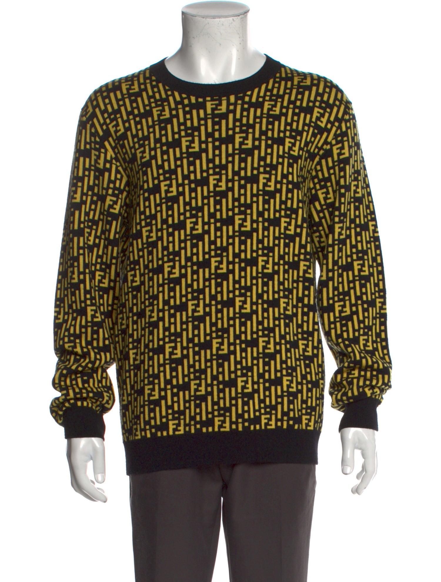 Fendi Zucca FF Logo Virgin Wool Pullover - Yellow Sweaters, Clothing ...