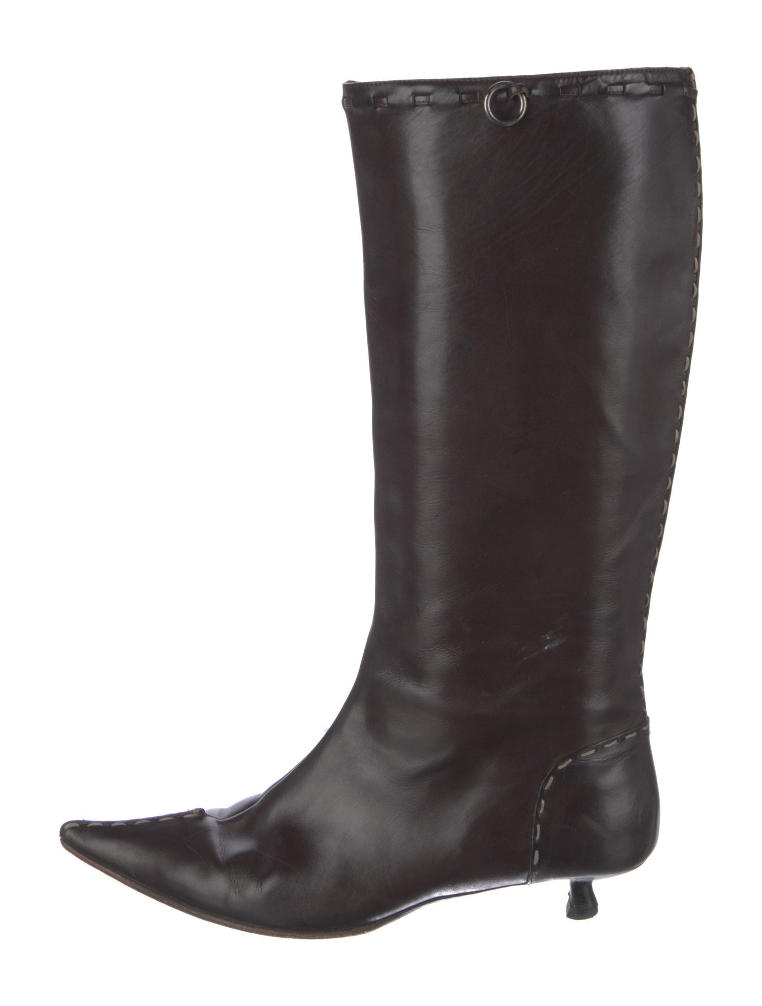 Fendi Leather Whipstitch Trim Riding Boots - Black Boots, Shoes ...
