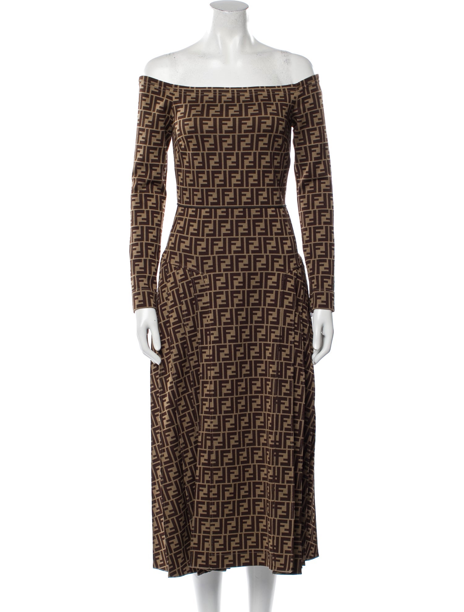 Fendi Printed Midi Length Dress - Brown Dresses, Clothing - FEN362909 ...