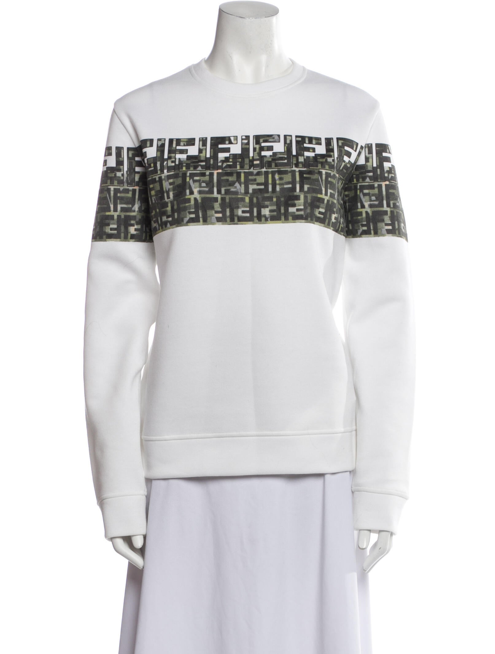 Fendi Printed Crew Neck Sweatshirt - White Tops, Clothing - FEN365755 ...