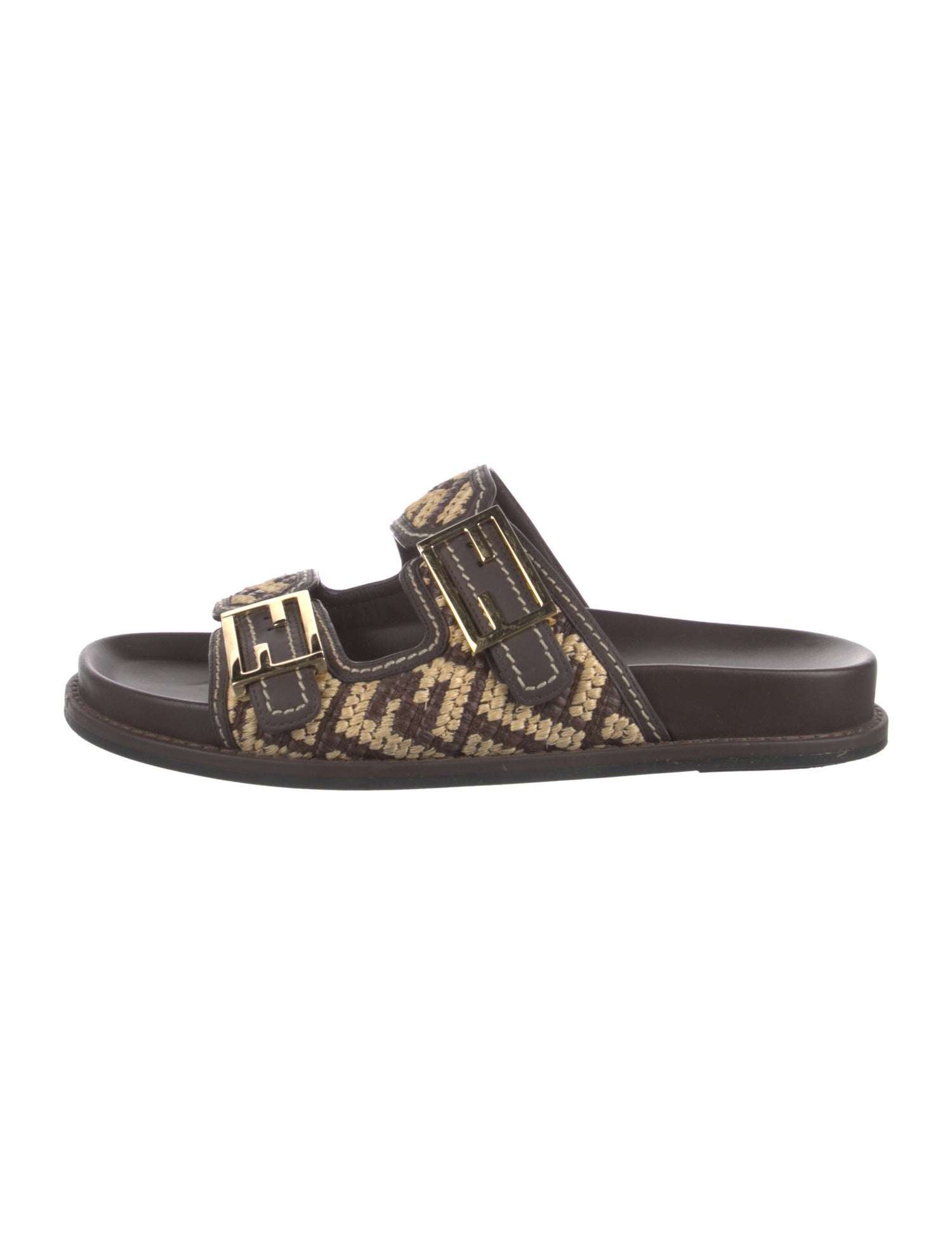 Fendi Zucca FF Logo Raffia Slides - Brown Sandals, Shoes - FEN370464 ...