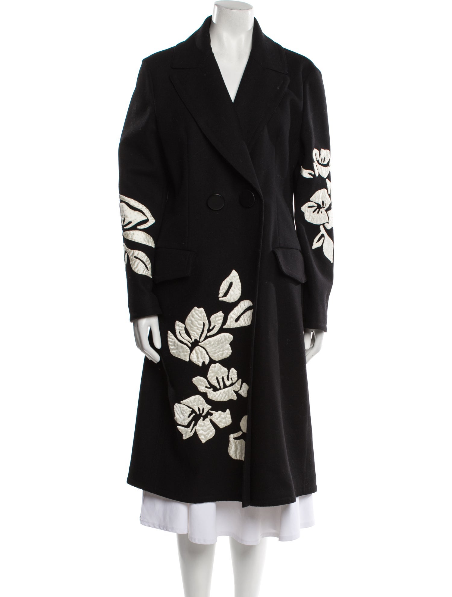 Fendi Virgin Wool Floral Print Coat - Black Coats, Clothing - FEN370752 ...