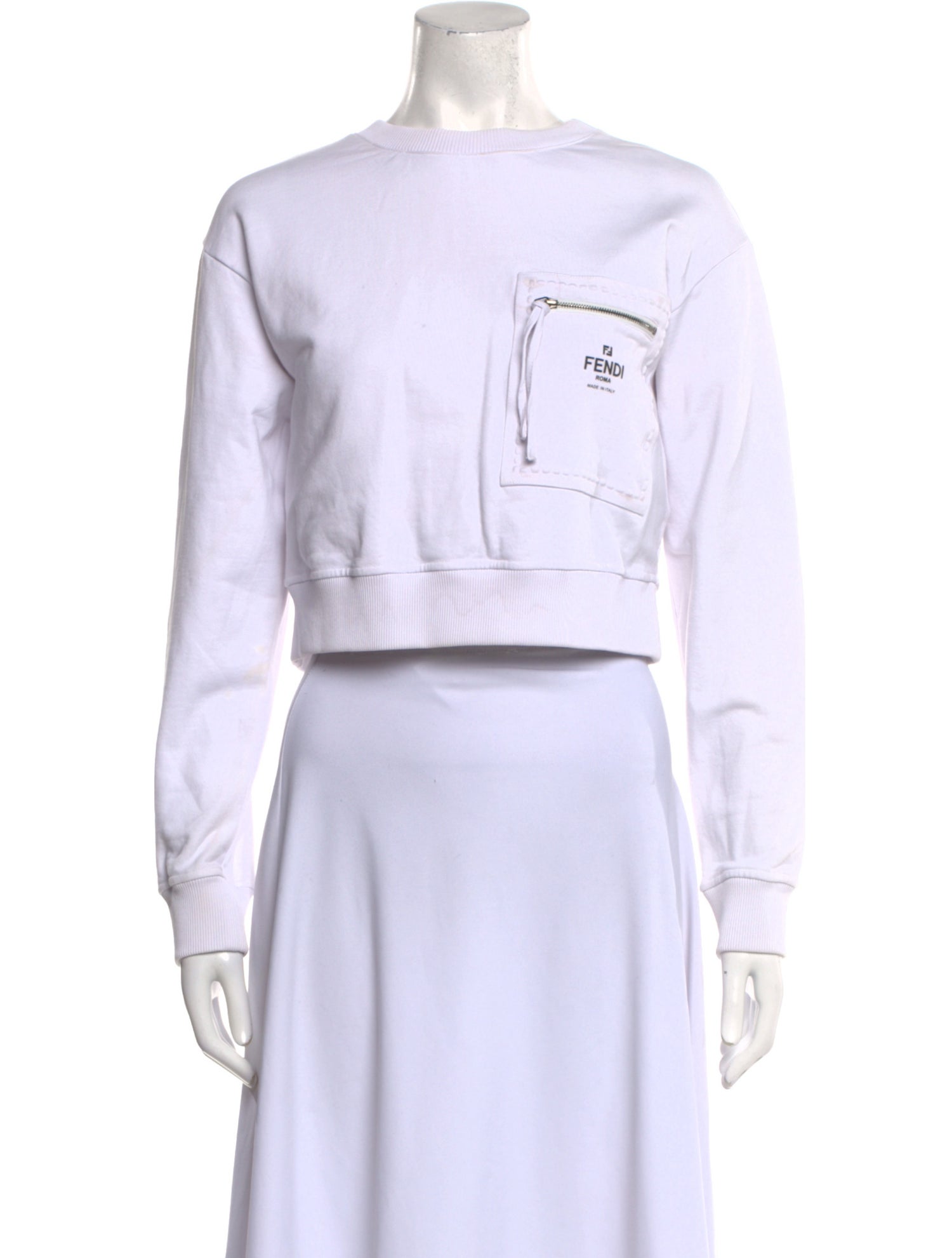 Fendi Crew Neck Long Sleeve Sweatshirt - Blue Tops, Clothing ...