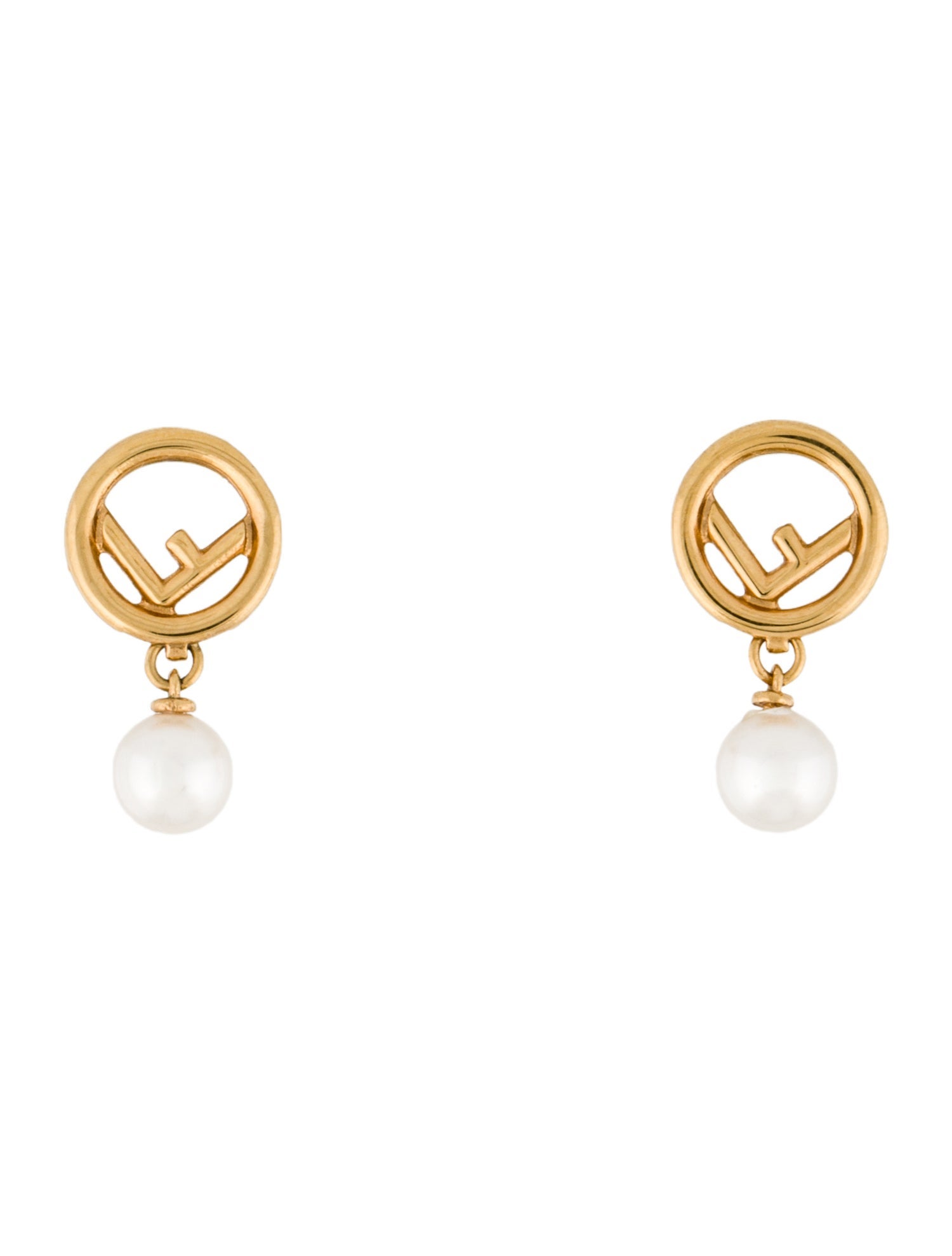 Fendi Faux Pearl F Is Fendi Earrings - White, Gold-Tone Metal Drop ...