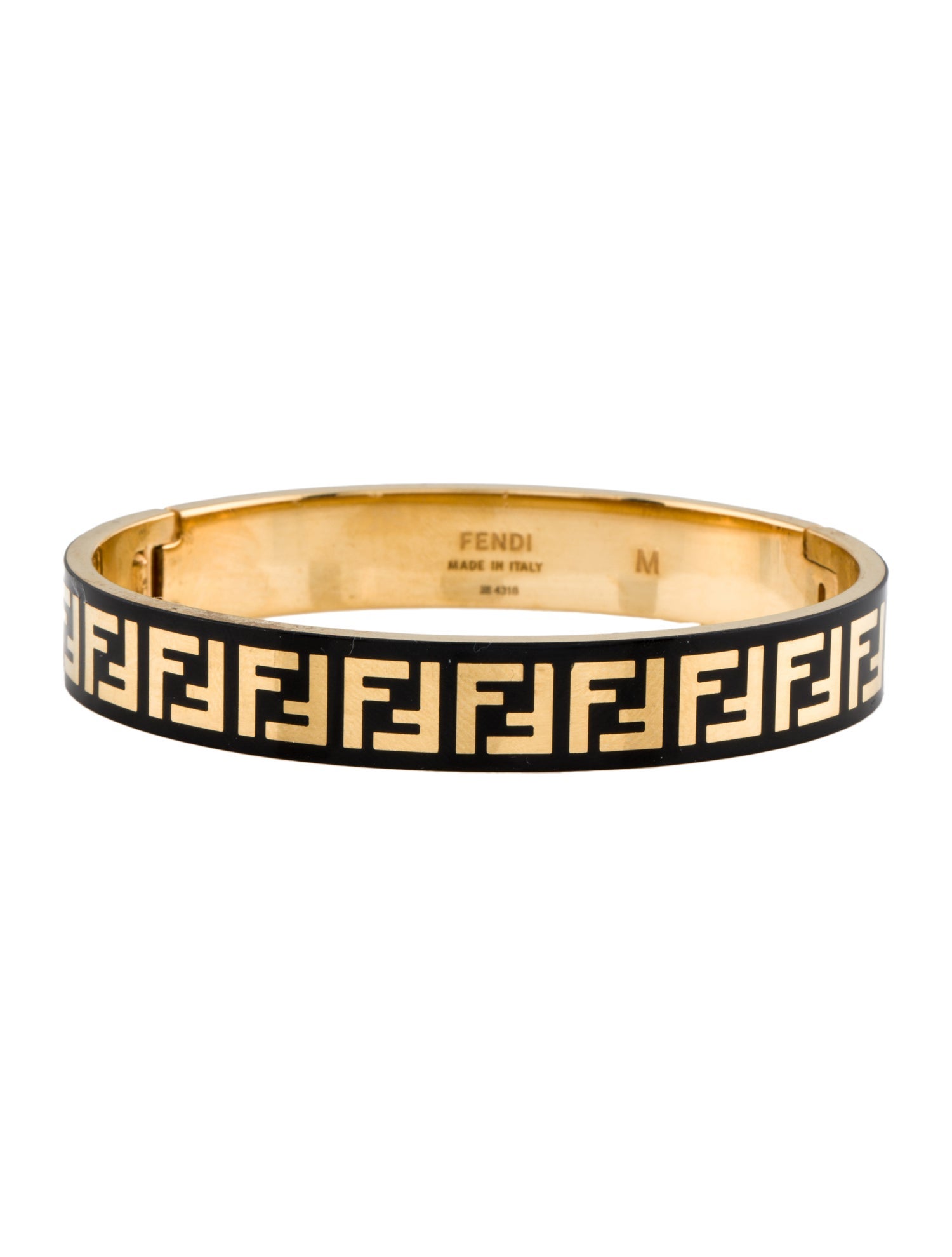 Fendi Enamel FF Logo Bangle Bracelet - Gold-Tone Metal Bangle ...
