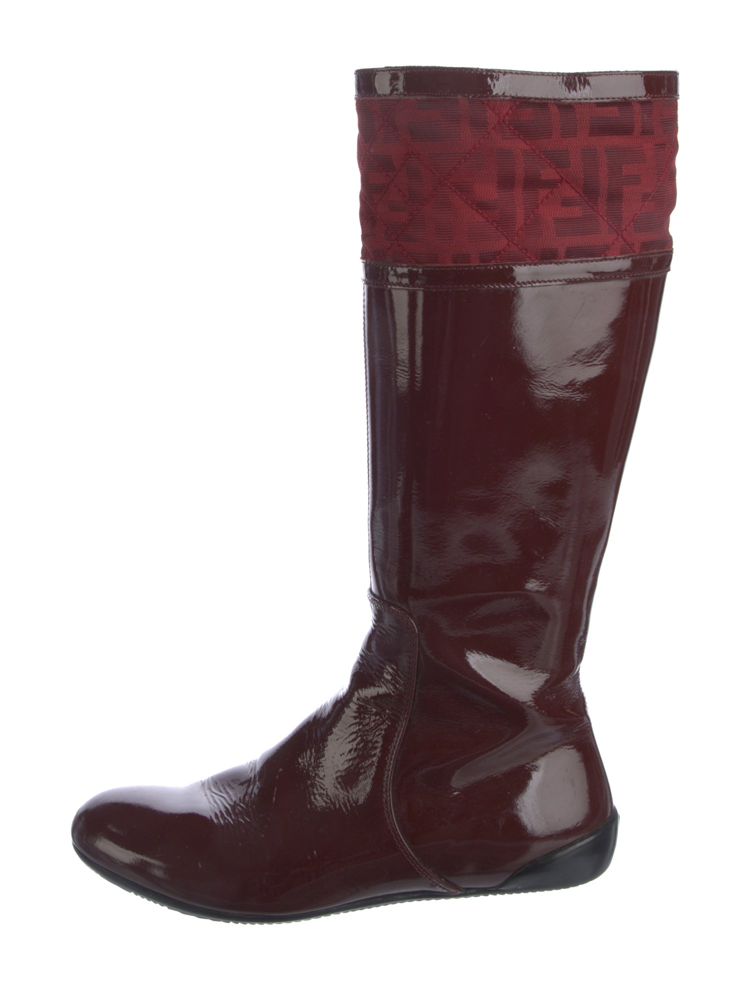Fendi Vintage Zucca FF Logo Riding Boots - Burgundy Boots, Shoes ...