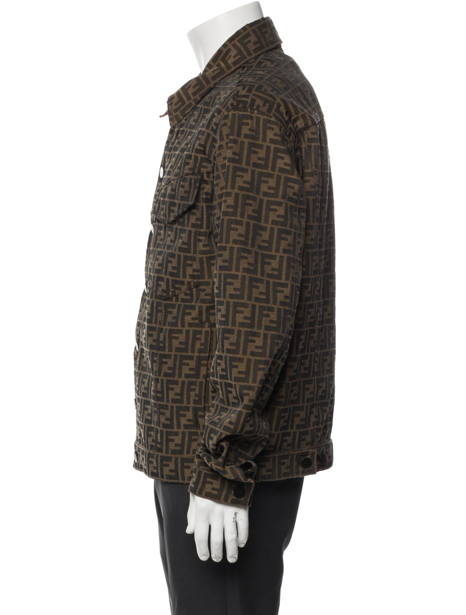 Fendi Zucca FF Logo Printed Trucker Jacket - Black Outerwear, Clothing ...