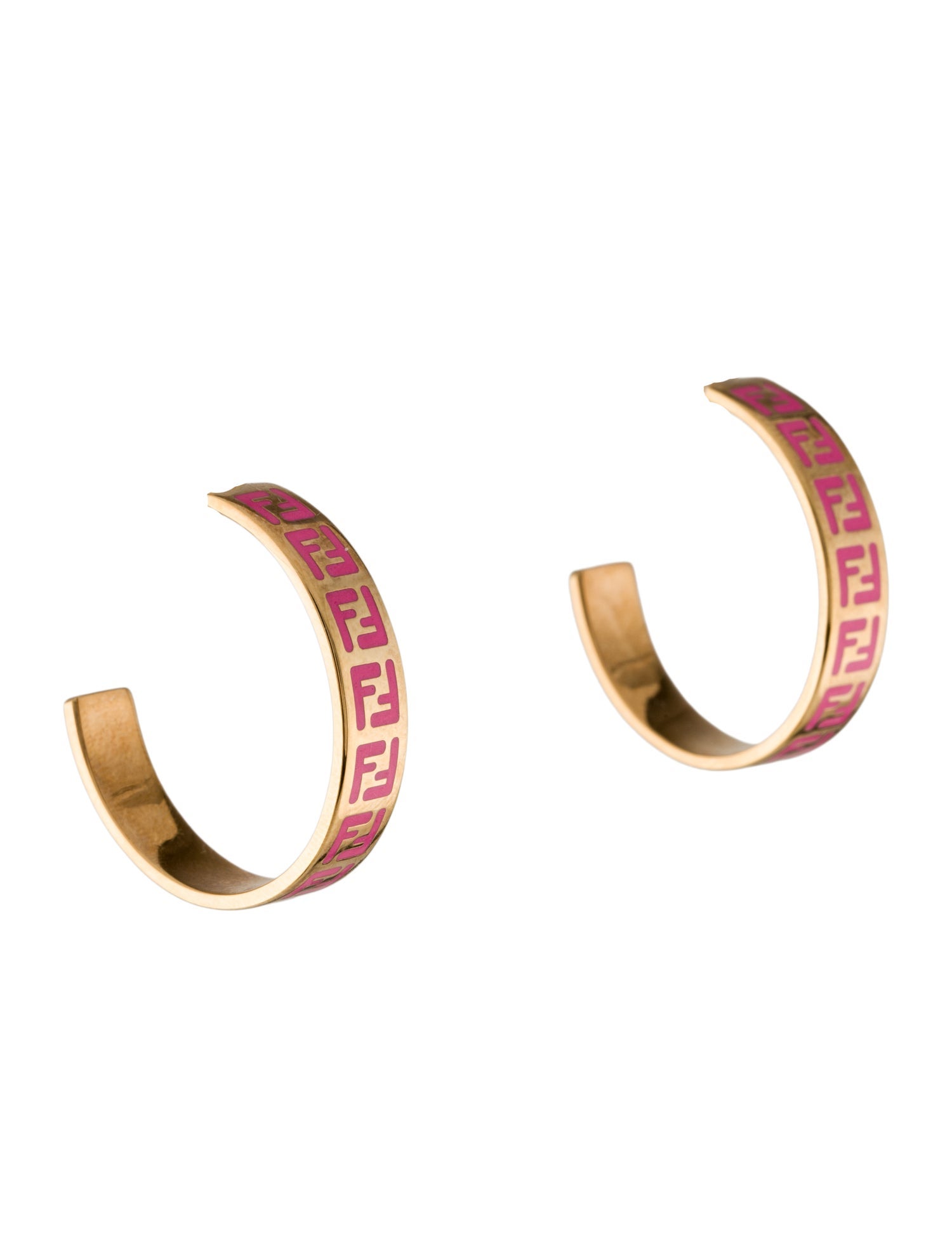 Fendi Enamel FF Logo Hoop Earrings - Pink, Gold-Tone Metal Hoop ...