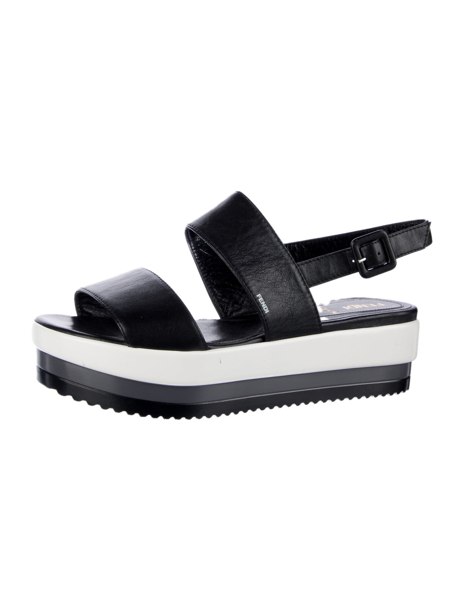 Fendi Leather Slingback Sandals - Black Sandals, Shoes - FEN380314 ...