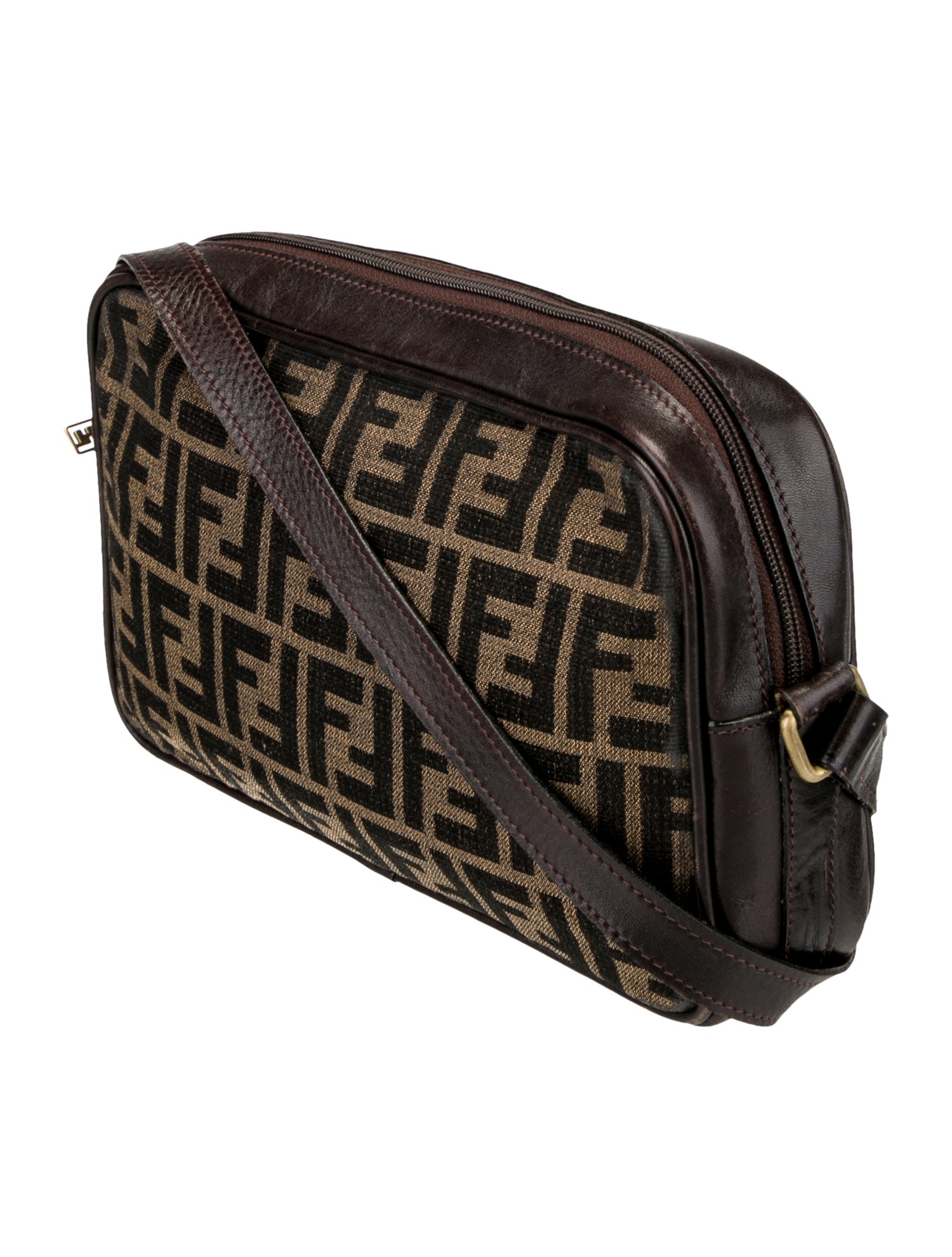 Fendi Zucca FF Messenger Bag - Brown Crossbody Bags, Handbags ...