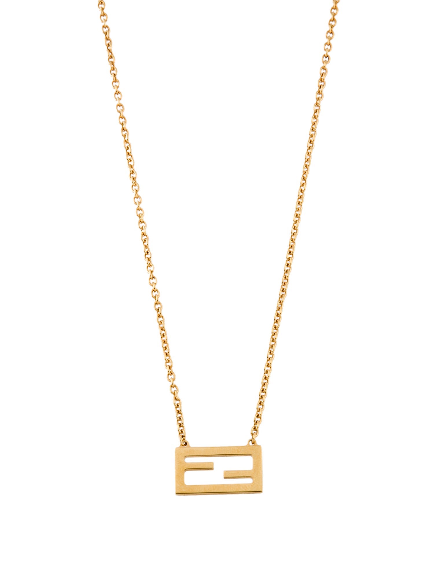 Fendi FF Logo Baguette Pendant Necklace - Gold-Tone Metal Pendant ...