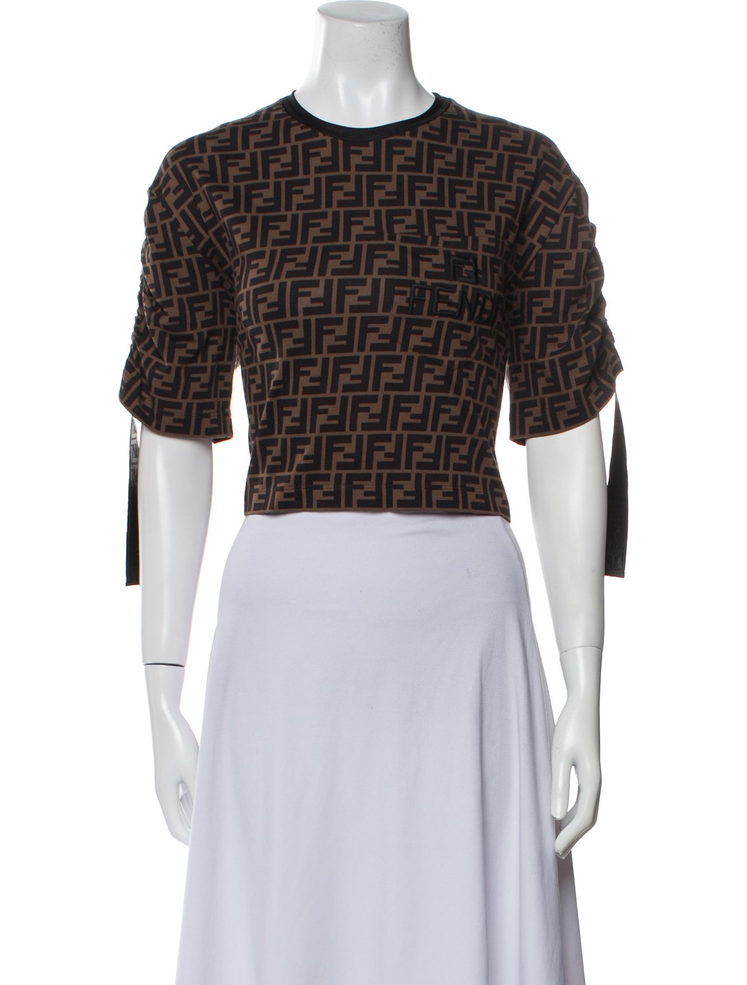 Fendi Printed Crew Neck Crop Top - Brown Tops, Clothing - FEN391936 ...