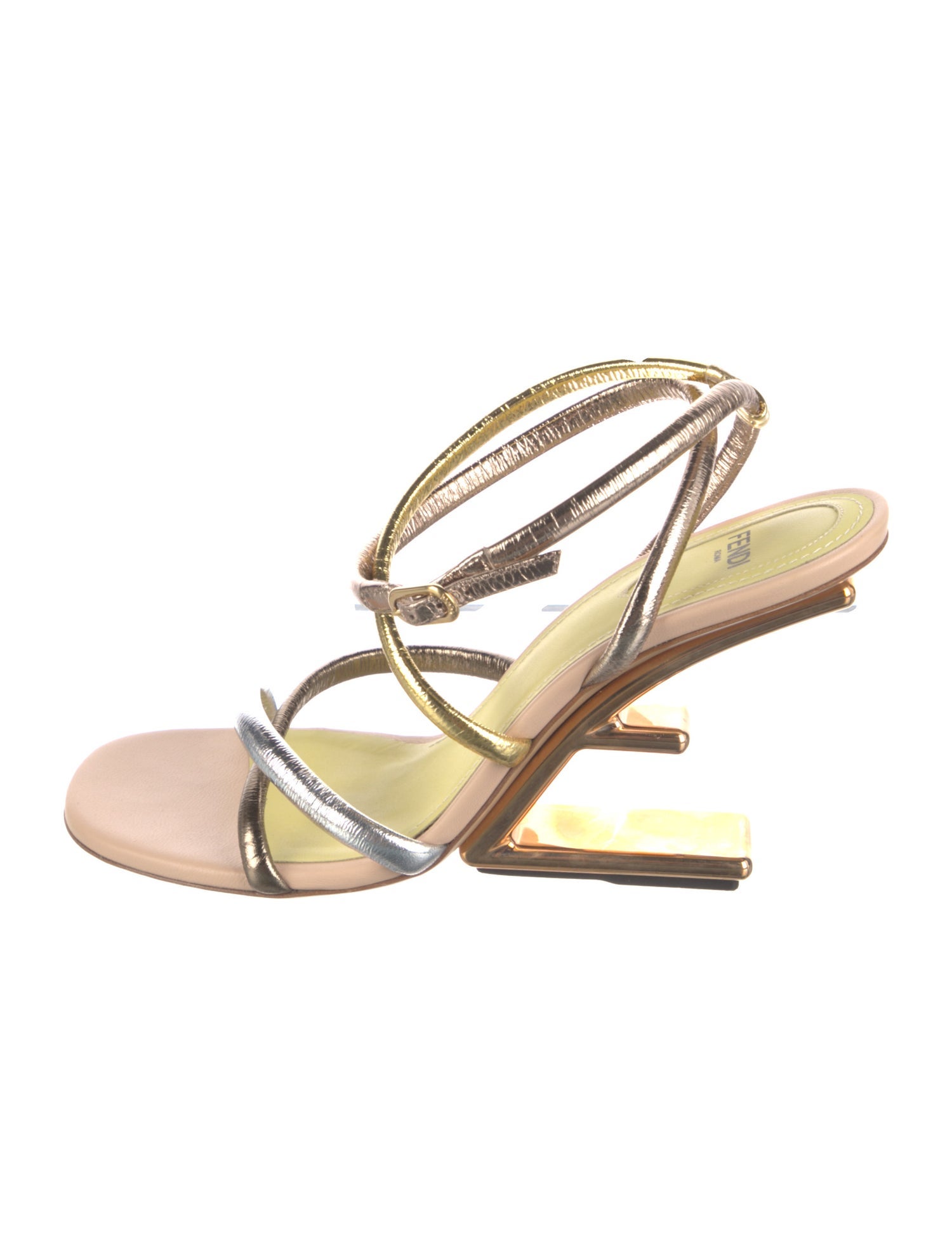 Fendi Leather Colorblock Pattern Slingback Sandals - Metallic Sandals ...