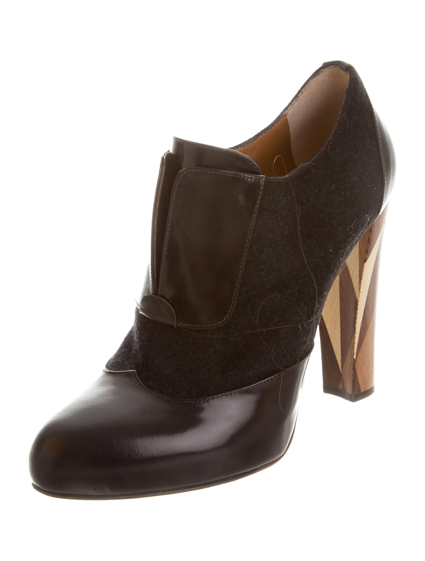 Fendi Wool Round-Toe Booties - Brown Boots, Shoes - FEN47119 | The RealReal