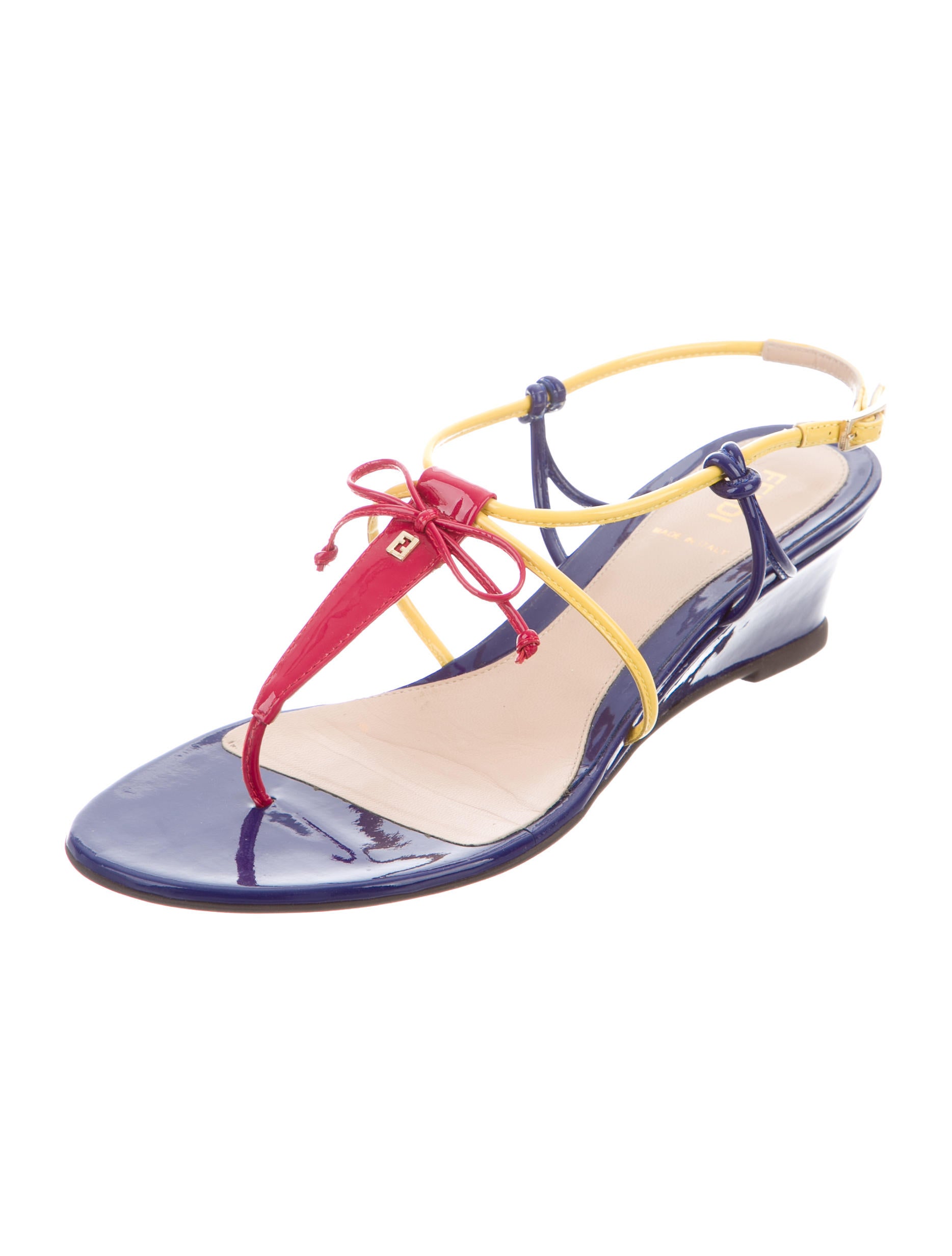 Fendi Multicolor Logo-Accented Wedges - Blue Sandals, Shoes - FEN56397 ...