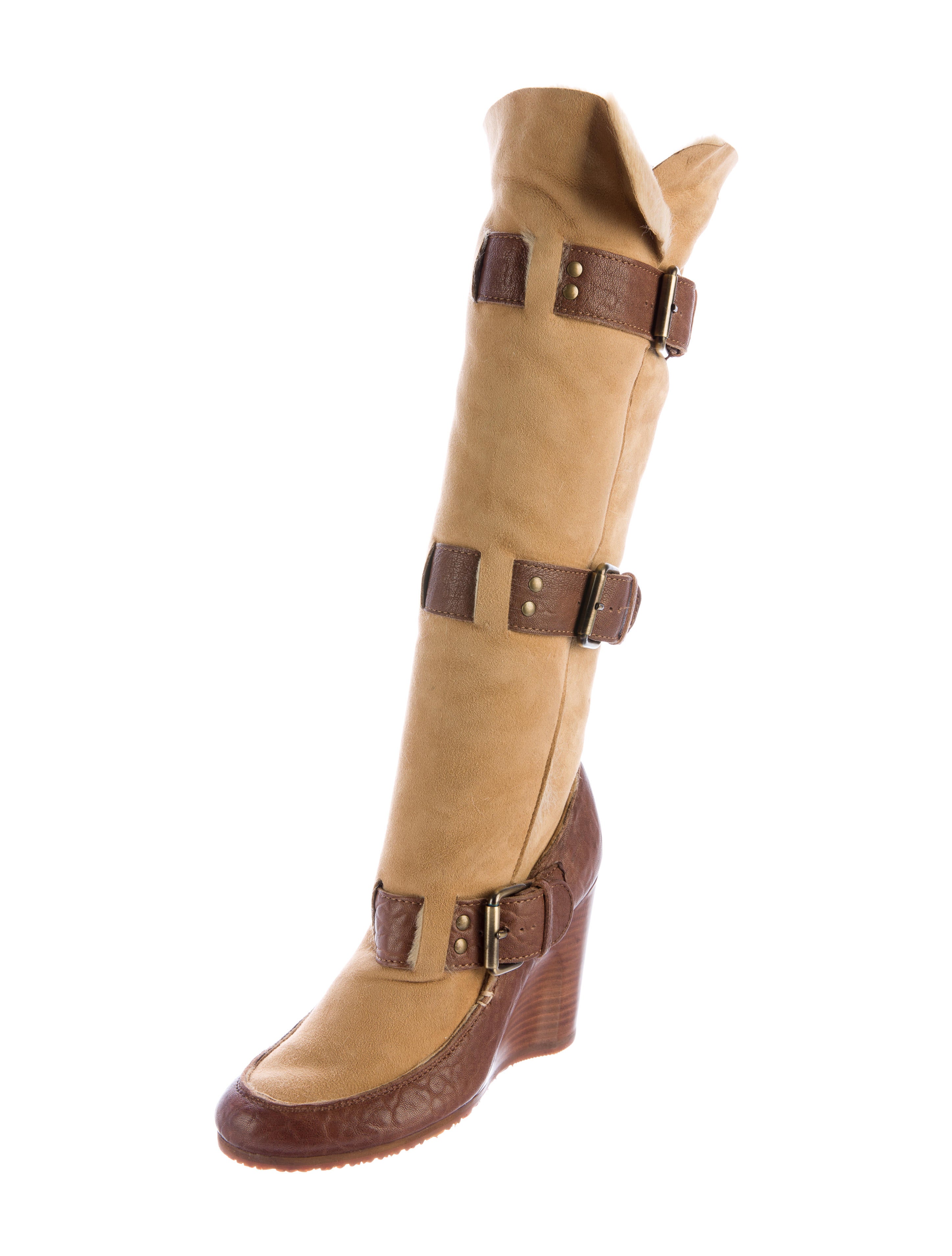 Fendi Suede Wedge Knee-High Boots - Brown Boots, Shoes - FEN58120 | The ...