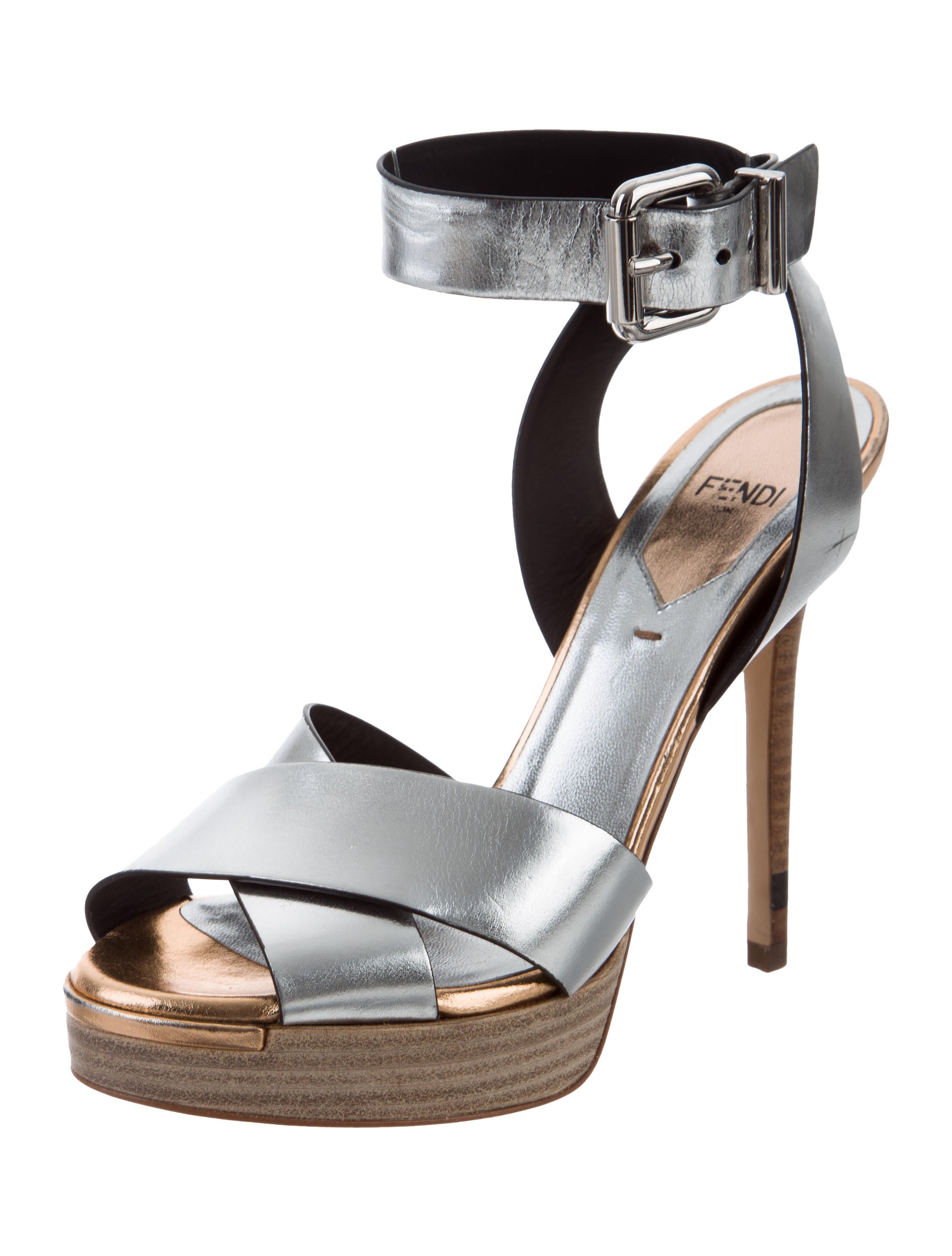 Fendi Metallic Platform Sandals - Silver Sandals, Shoes - FEN61578 ...