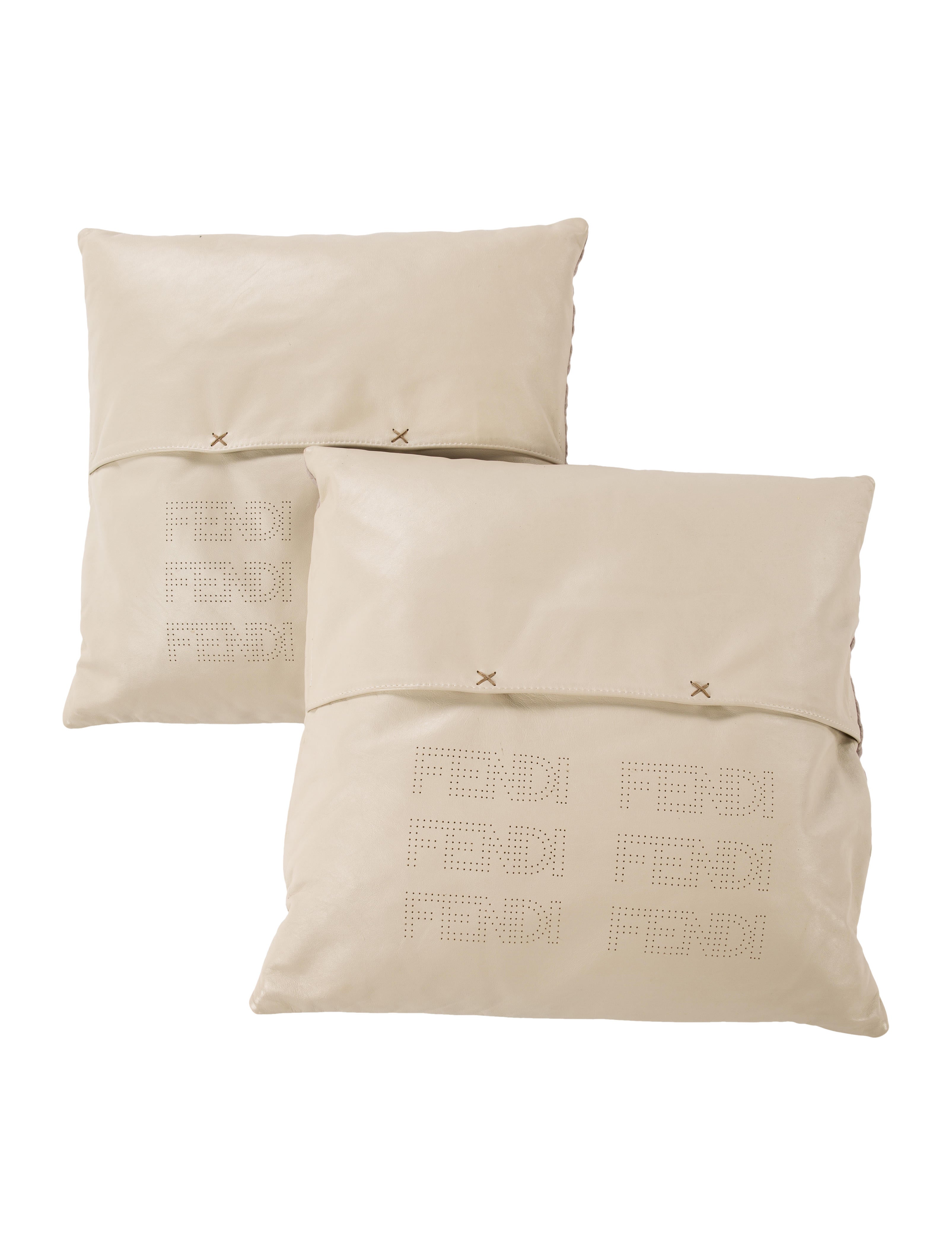 Fendi Pair of Leather & Wool Throw Pillows - Neutrals Pillows, Pillows ...