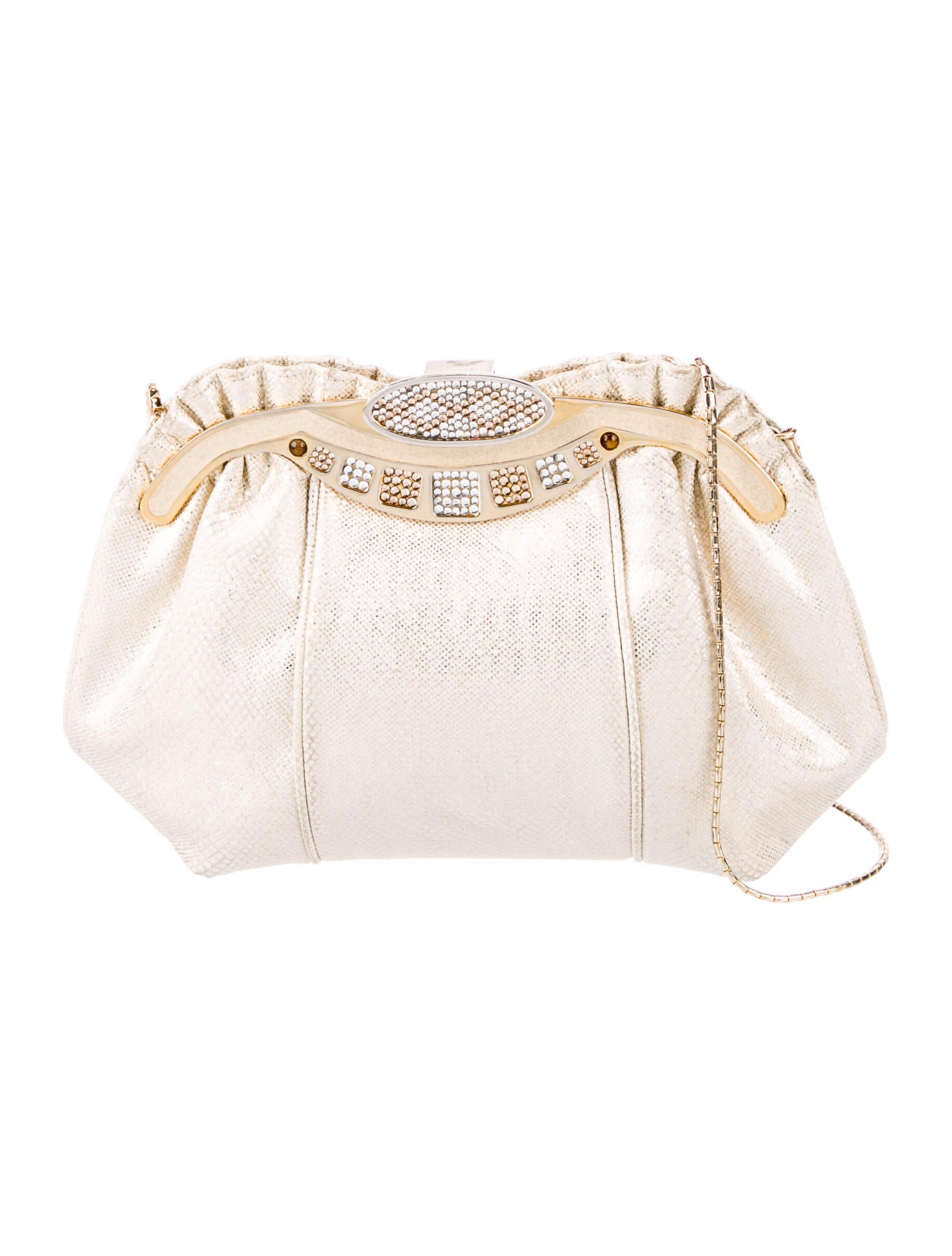 Finesse La Model Crystal Embellished Leather Evening Bag - Neutrals ...