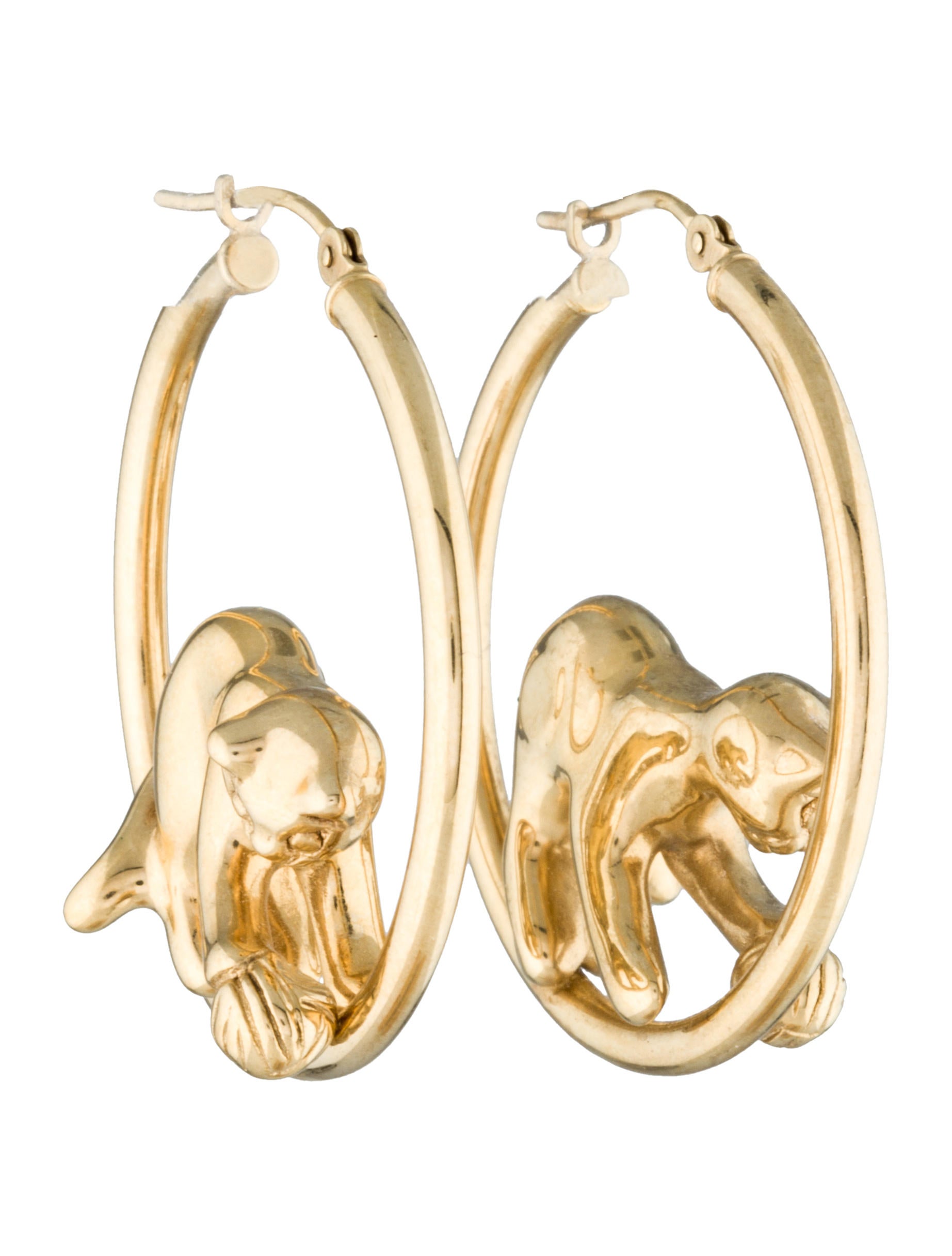 Kitty Cat Hoop Earrings - Gold, 14K Yellow Gold Hoop, Earrings ...