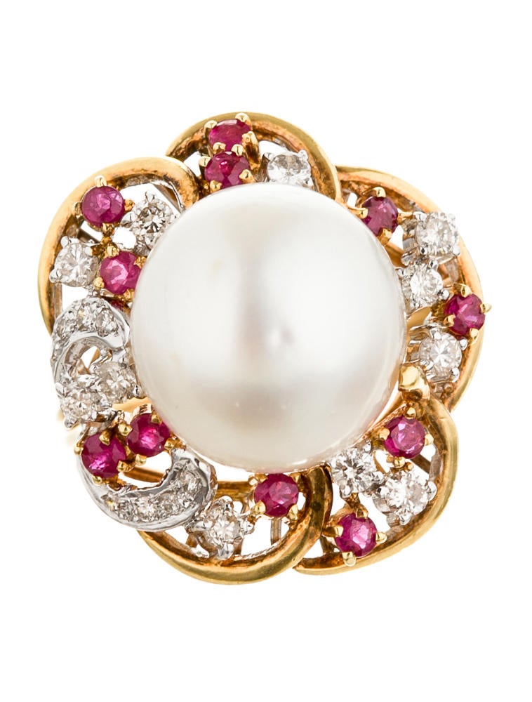 Pearl, Ruby and Diamond Ring - Gold - FJR10277 | The RealReal