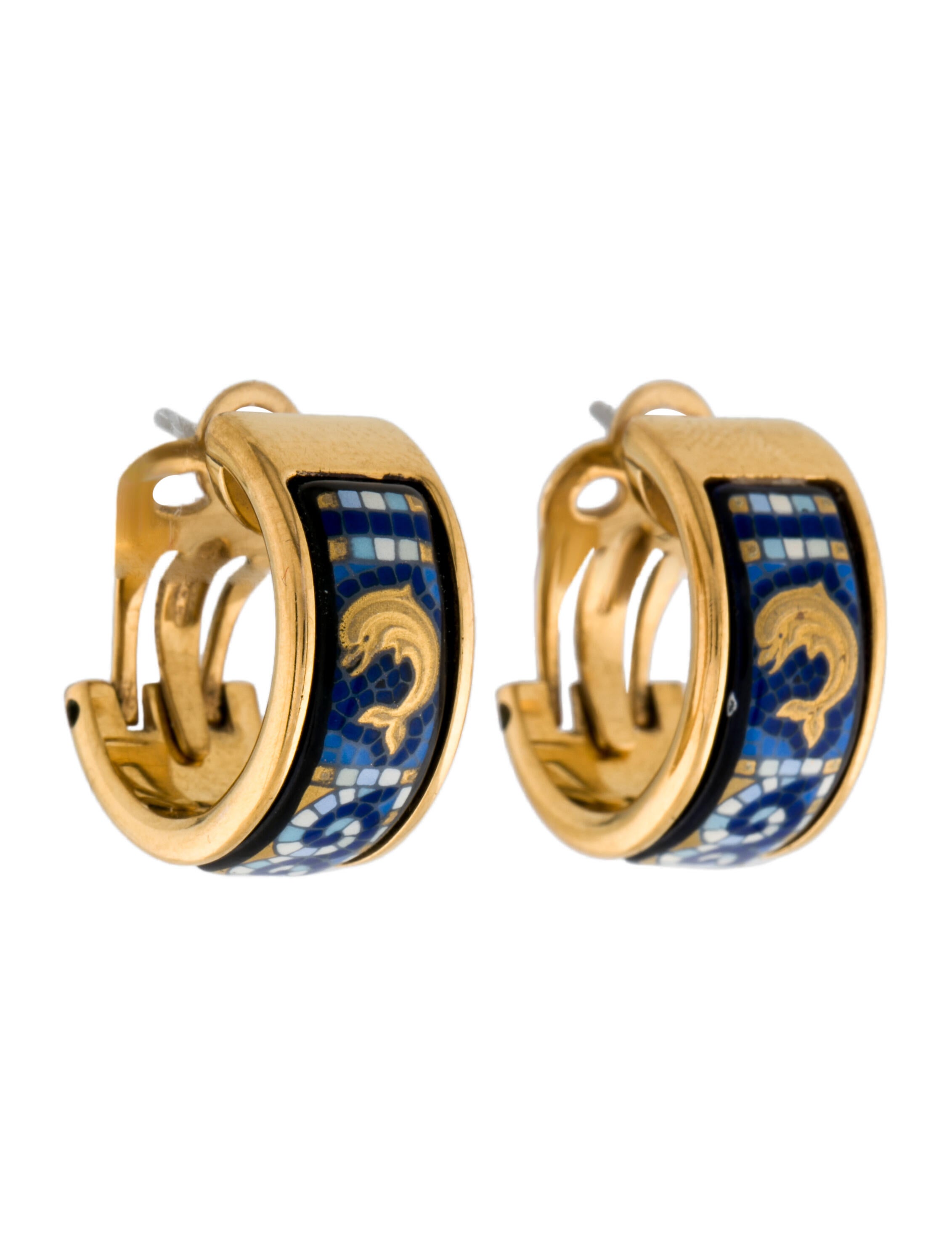 Frey Wille Enamel Dolphins Of Poseidon Mini Hoop Earrings - 24K Plated ...