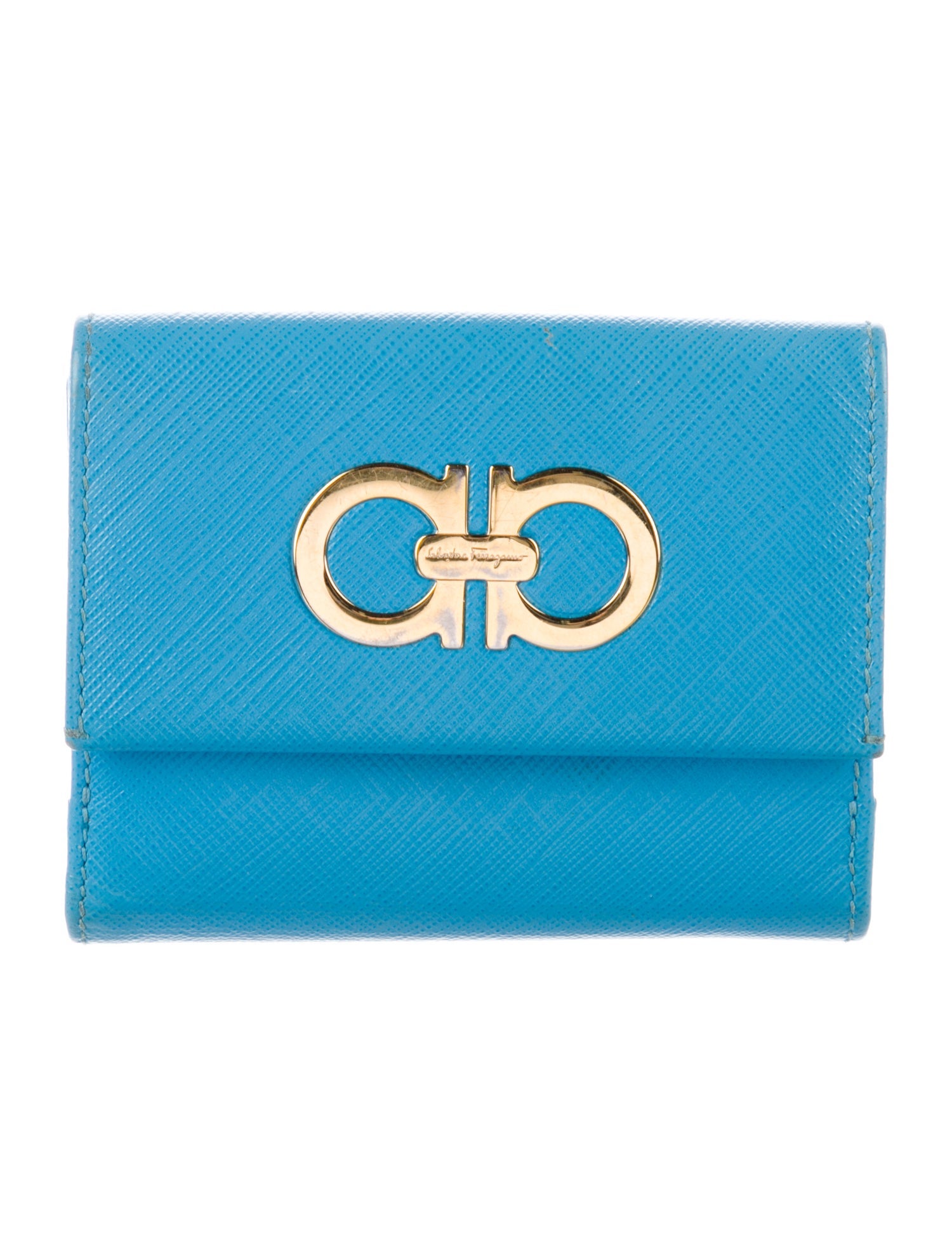 Salvatore Ferragamo Saffiano Leather Compact Wallet - Blue Wallets ...