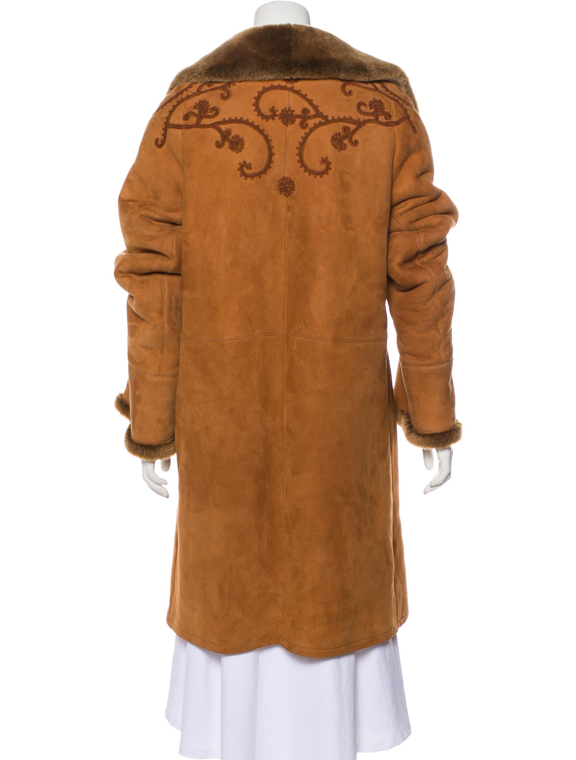 Fur Suede Embroidered Coat - Brown Coats, Clothing - FUR40253 | The ...