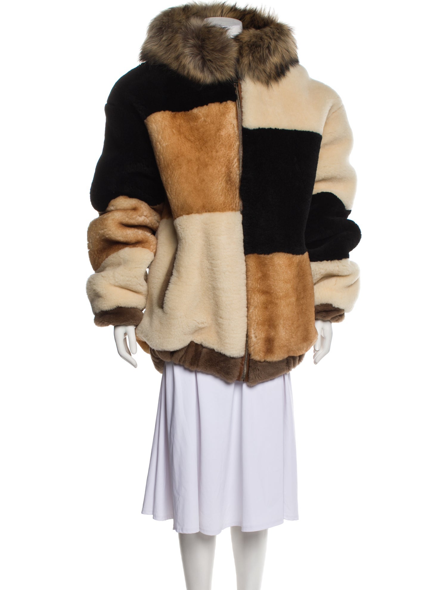 Fur Colorblock Pattern Fur Coat - Neutrals Coats, Clothing - FUR57010 | The RealReal