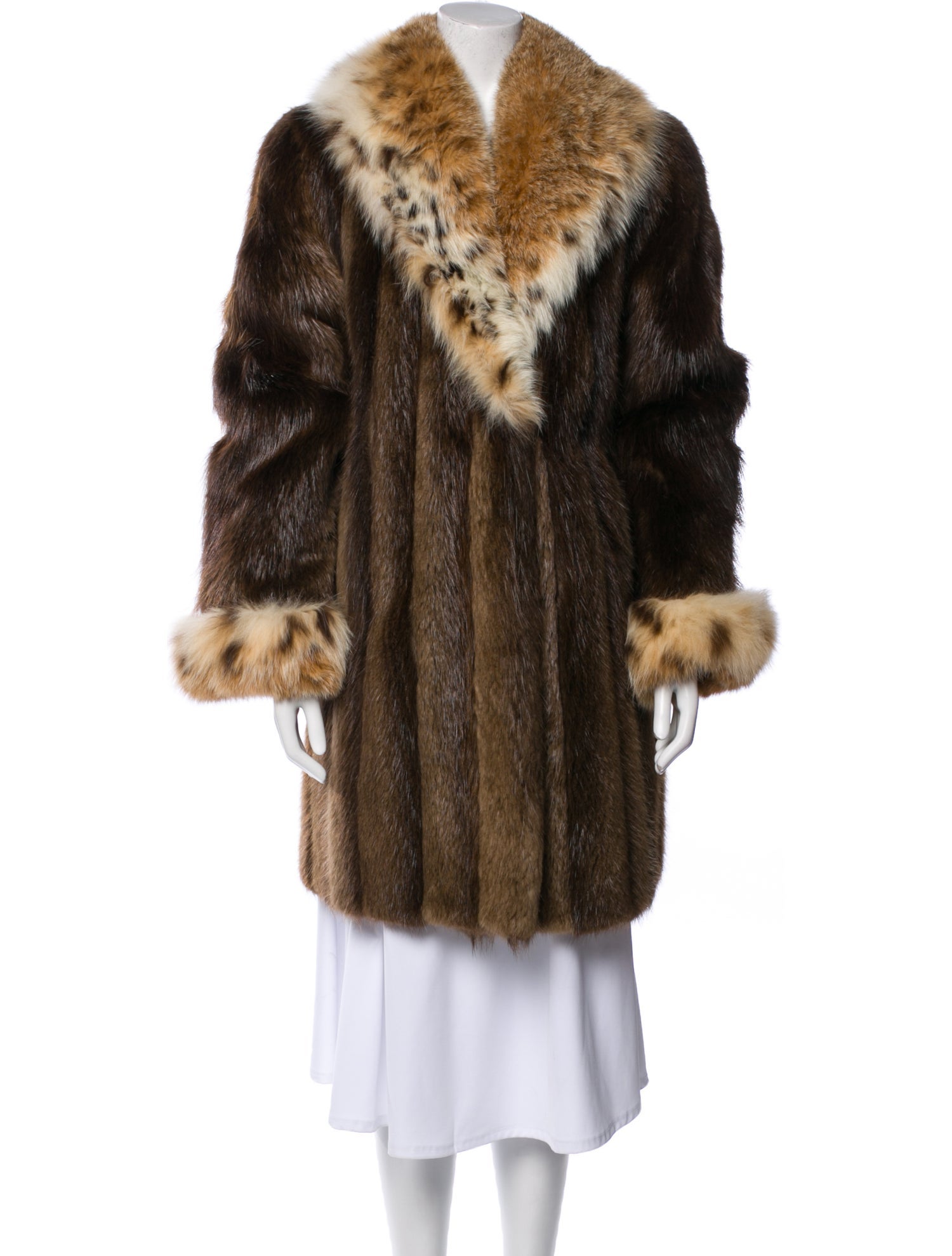 Fur Colorblock Pattern Coat - Brown Coats, Clothing - FUR63671 | The ...