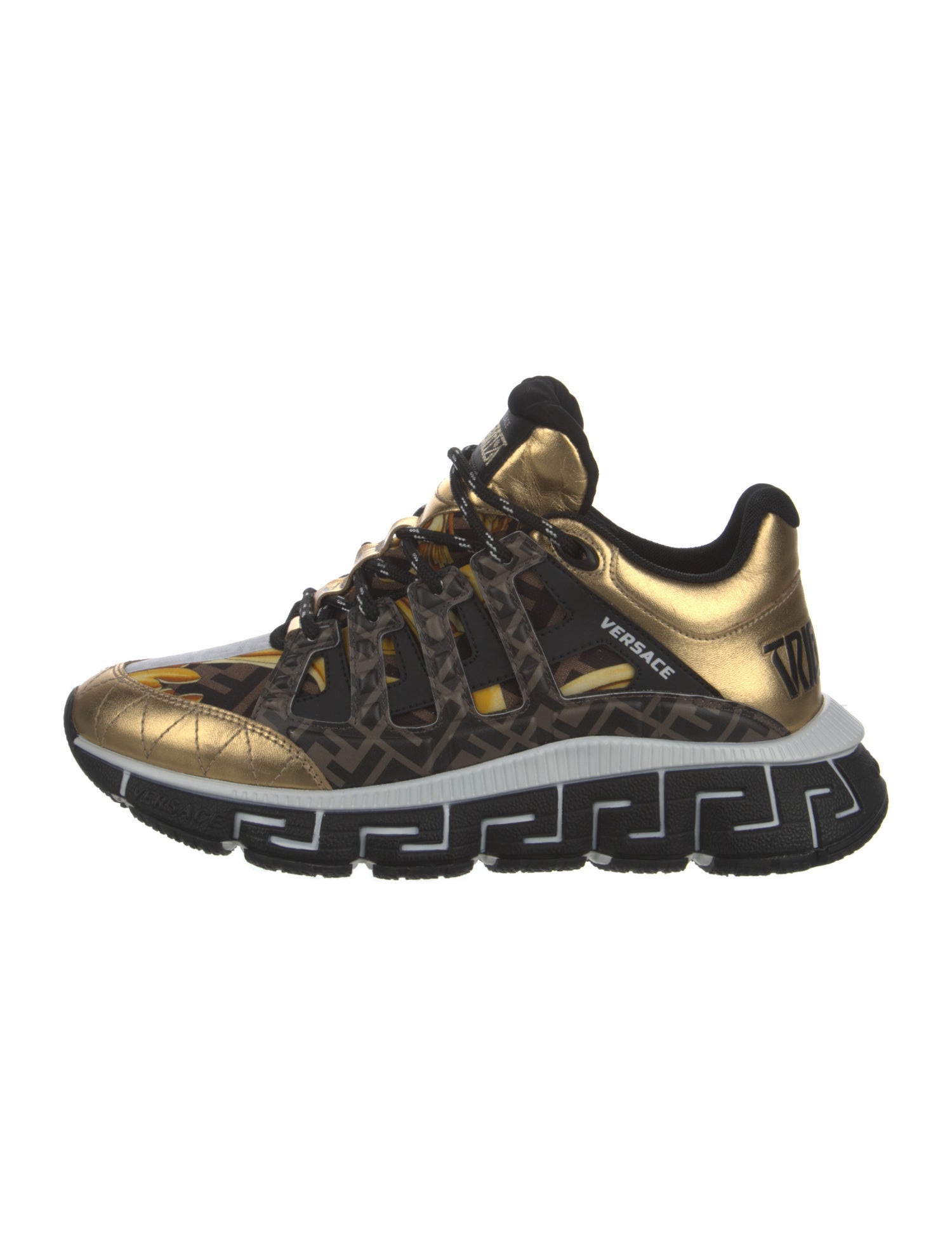 Fendace Zucca FF Logo Leather Chunky Sneakers - Gold Sneakers, Shoes ...