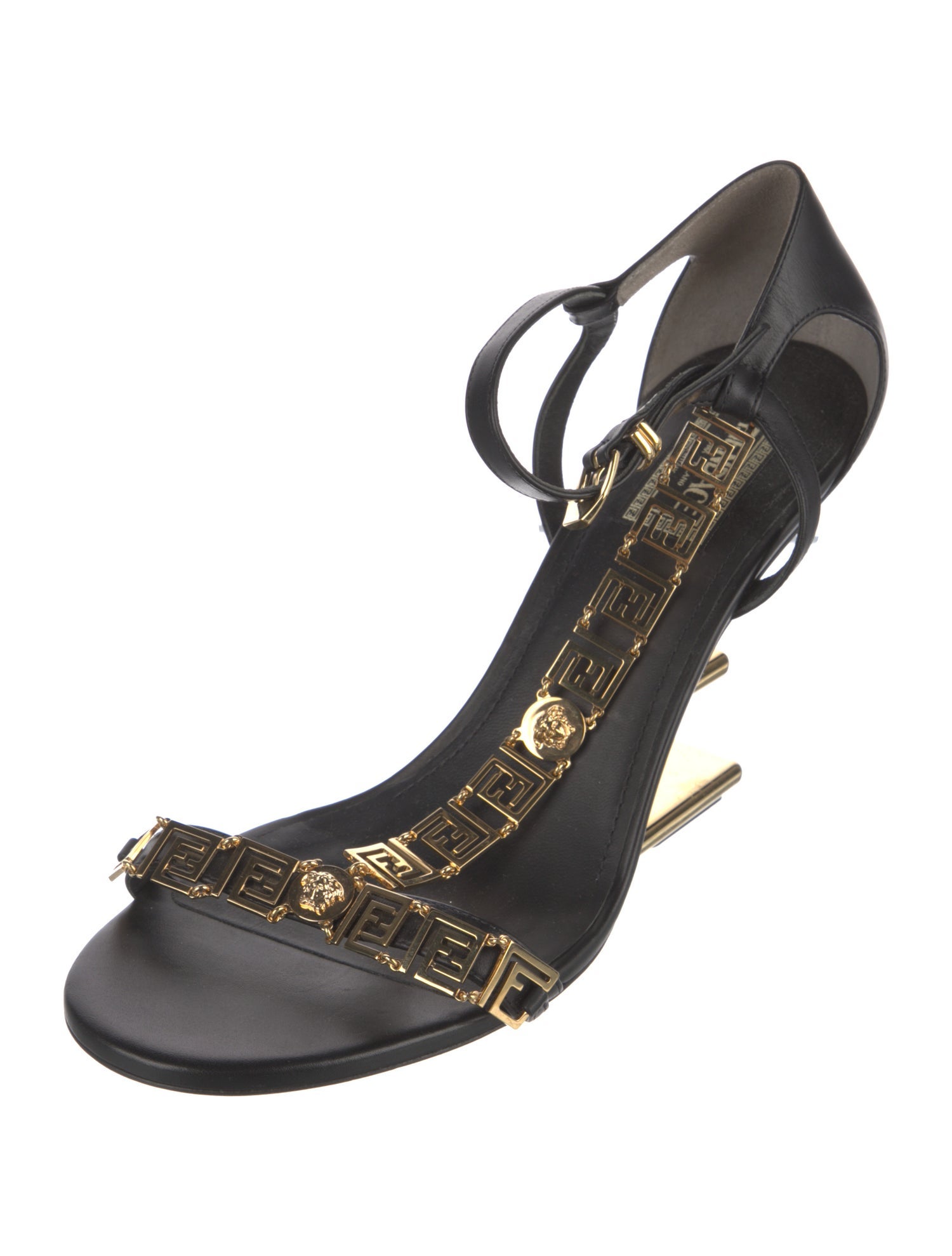 Fendace Medusa Insignia Leather Slingback Sandals - Black Sandals ...