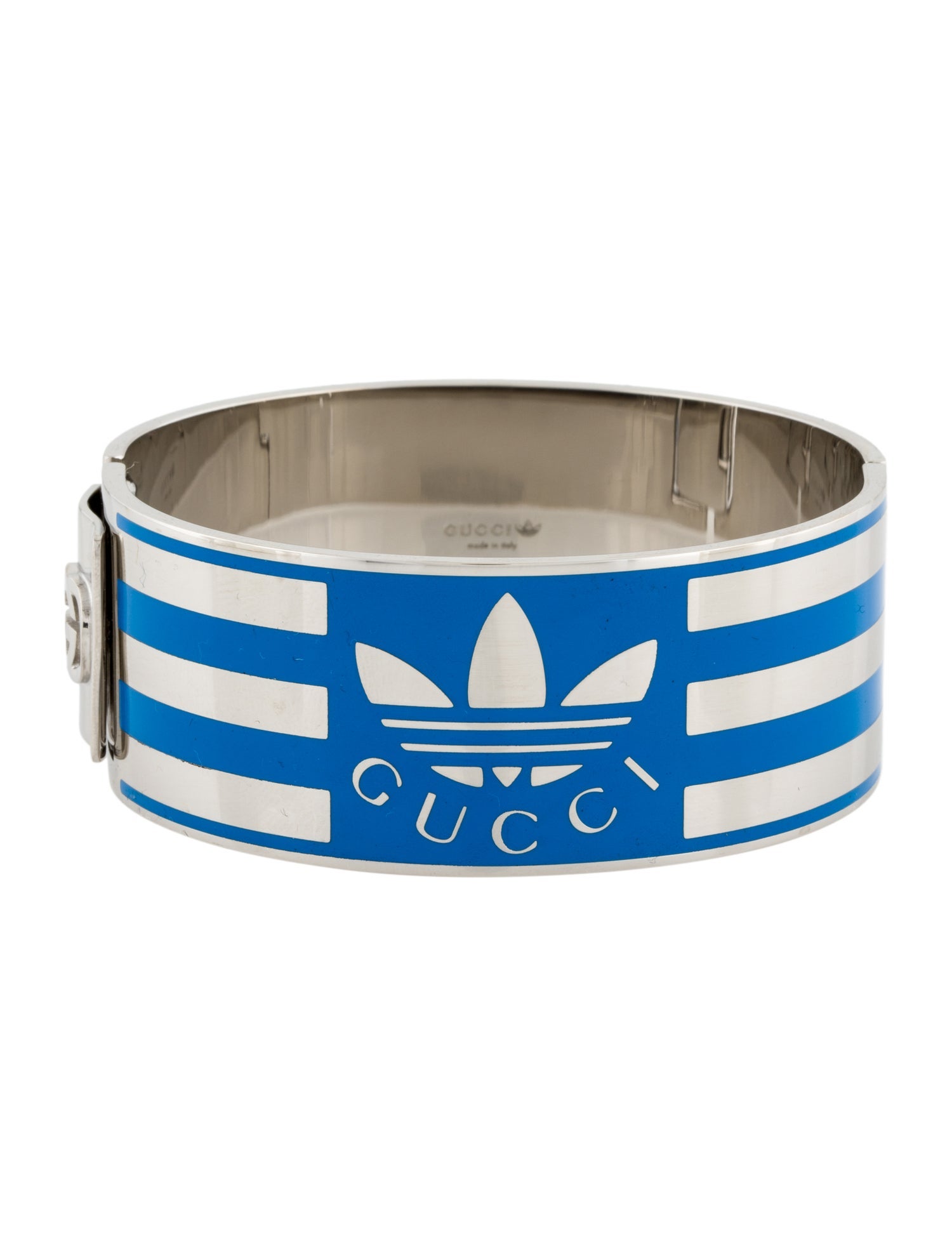 Gucci x Adidas Enamel Hinged Bangle Bracelet - Blue, Silver-Tone Metal ...
