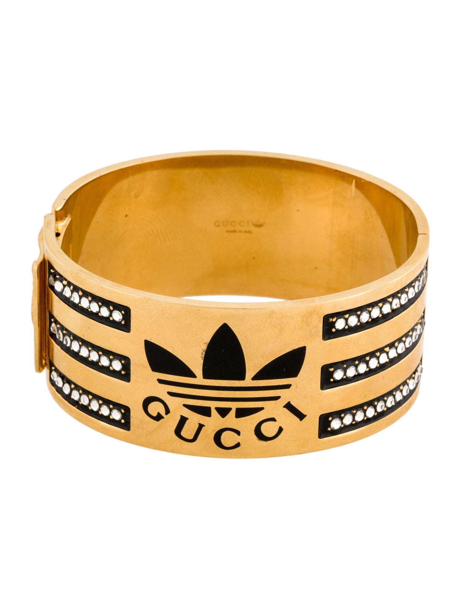 Gucci x Adidas Enamel & Crystal Hinged Bangle Bracelet - Black, Gold ...