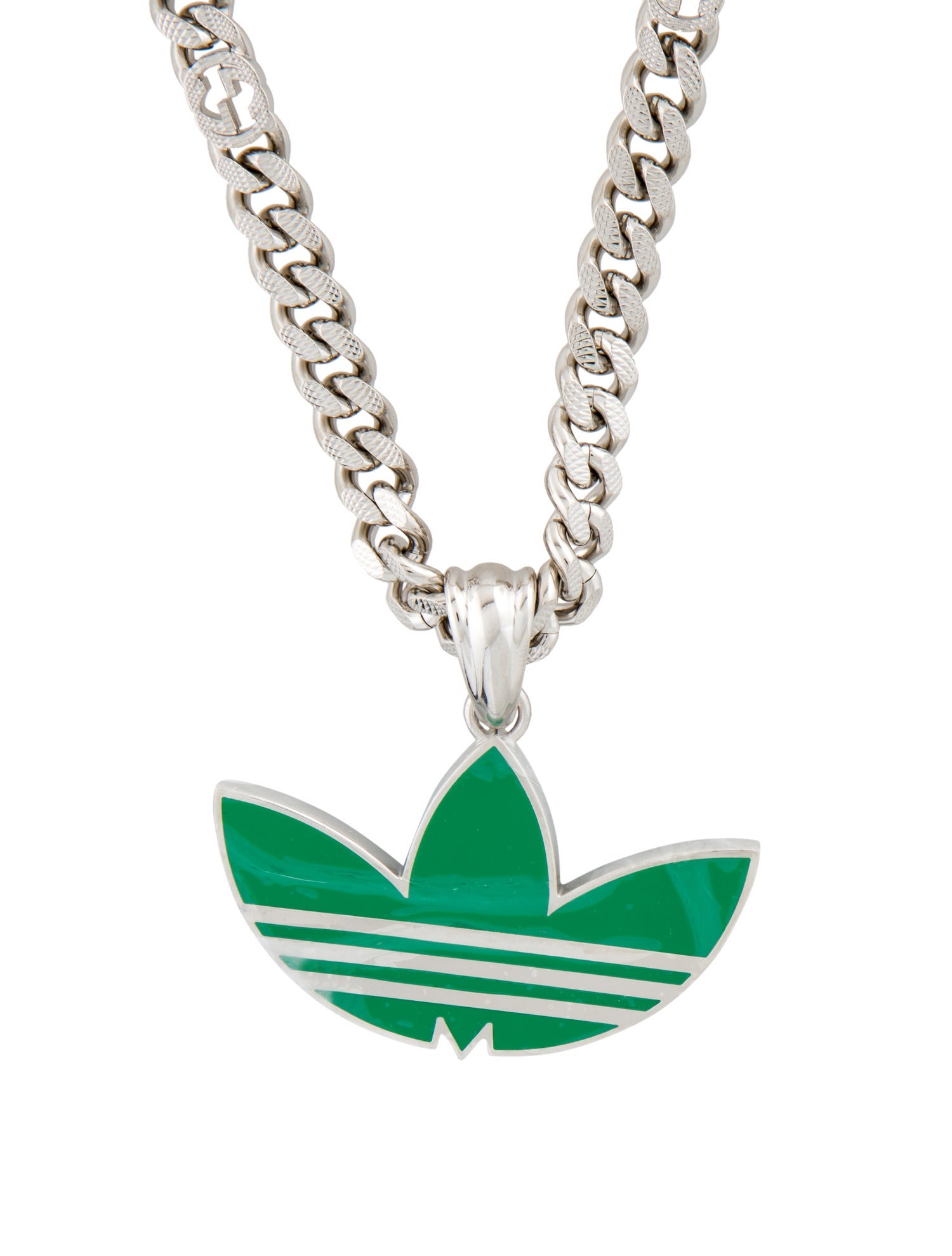 Gucci x Adidas Enamel Trefoil Pendant Necklace - Green, Silver-Tone ...