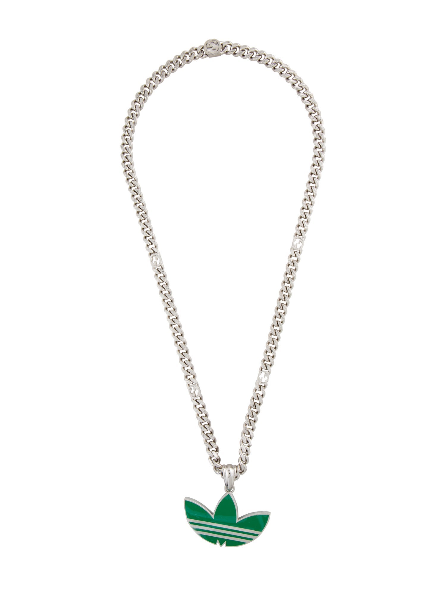 Gucci x Adidas Enamel Trefoil Pendant Necklace - Green, Silver-Tone ...
