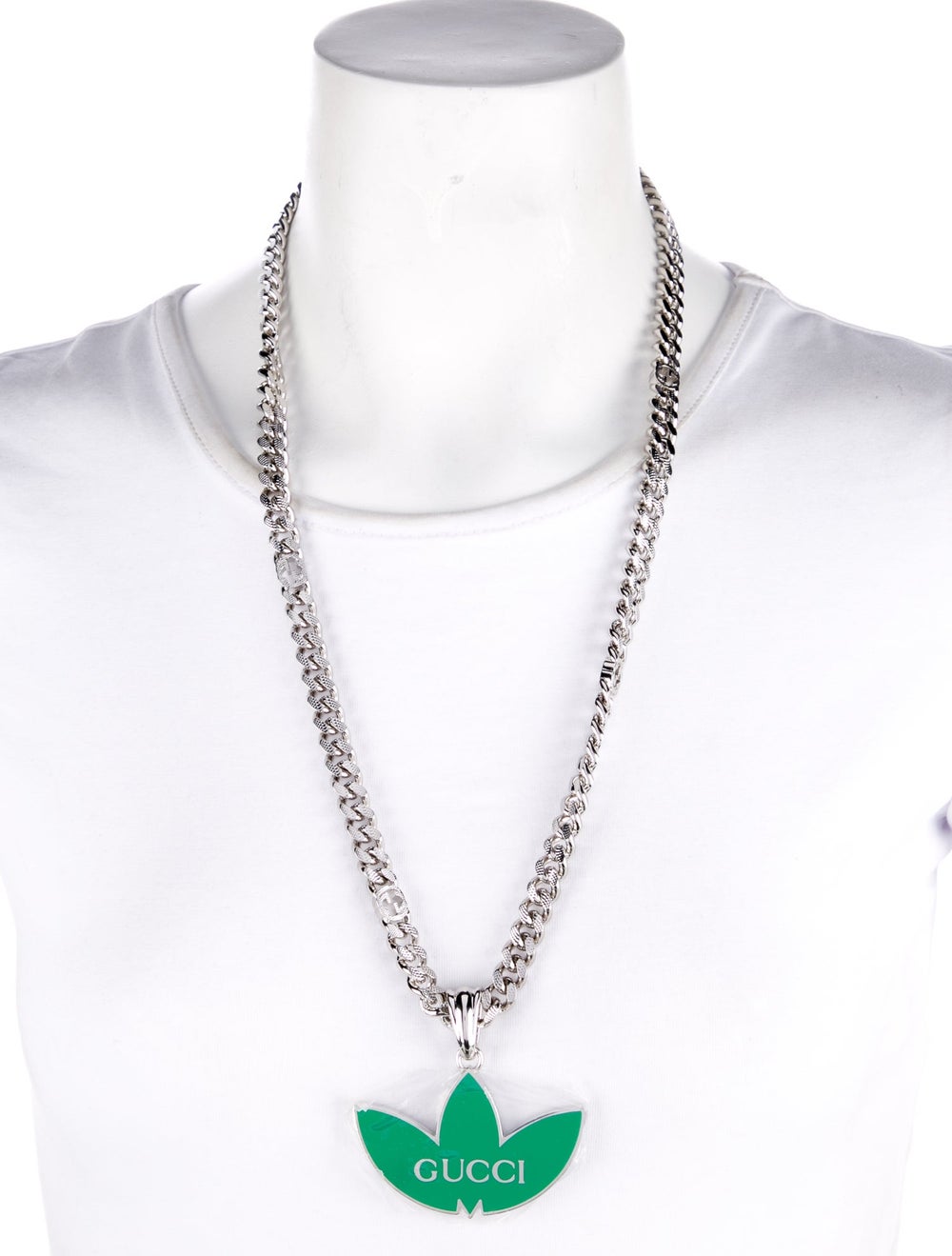 Gucci x Adidas Enamel Trefoil Pendant Necklace - Green, Silver-Tone ...
