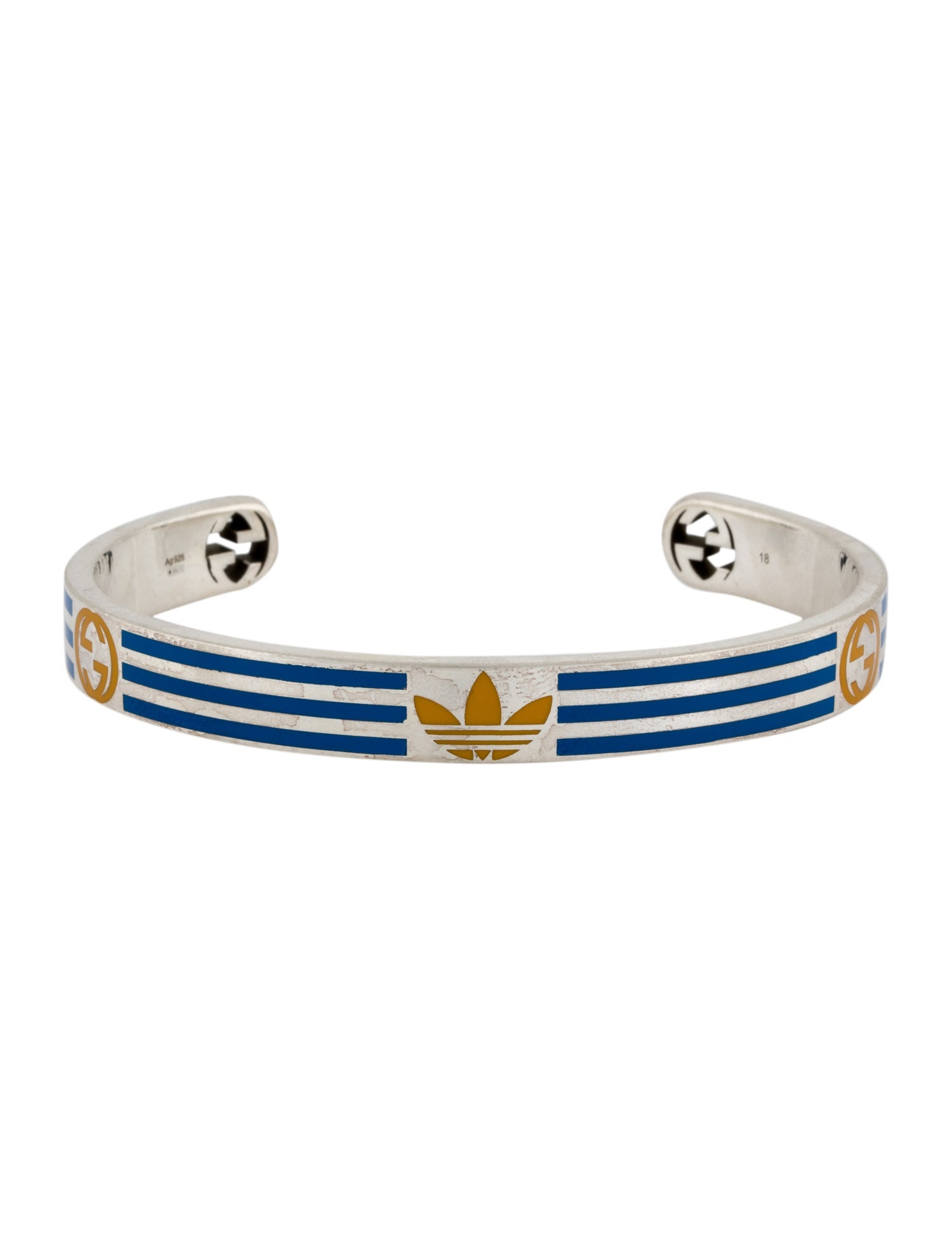 Gucci x Adidas Striped Cuff Bracelet - Blue, Sterling Silver Cuff ...