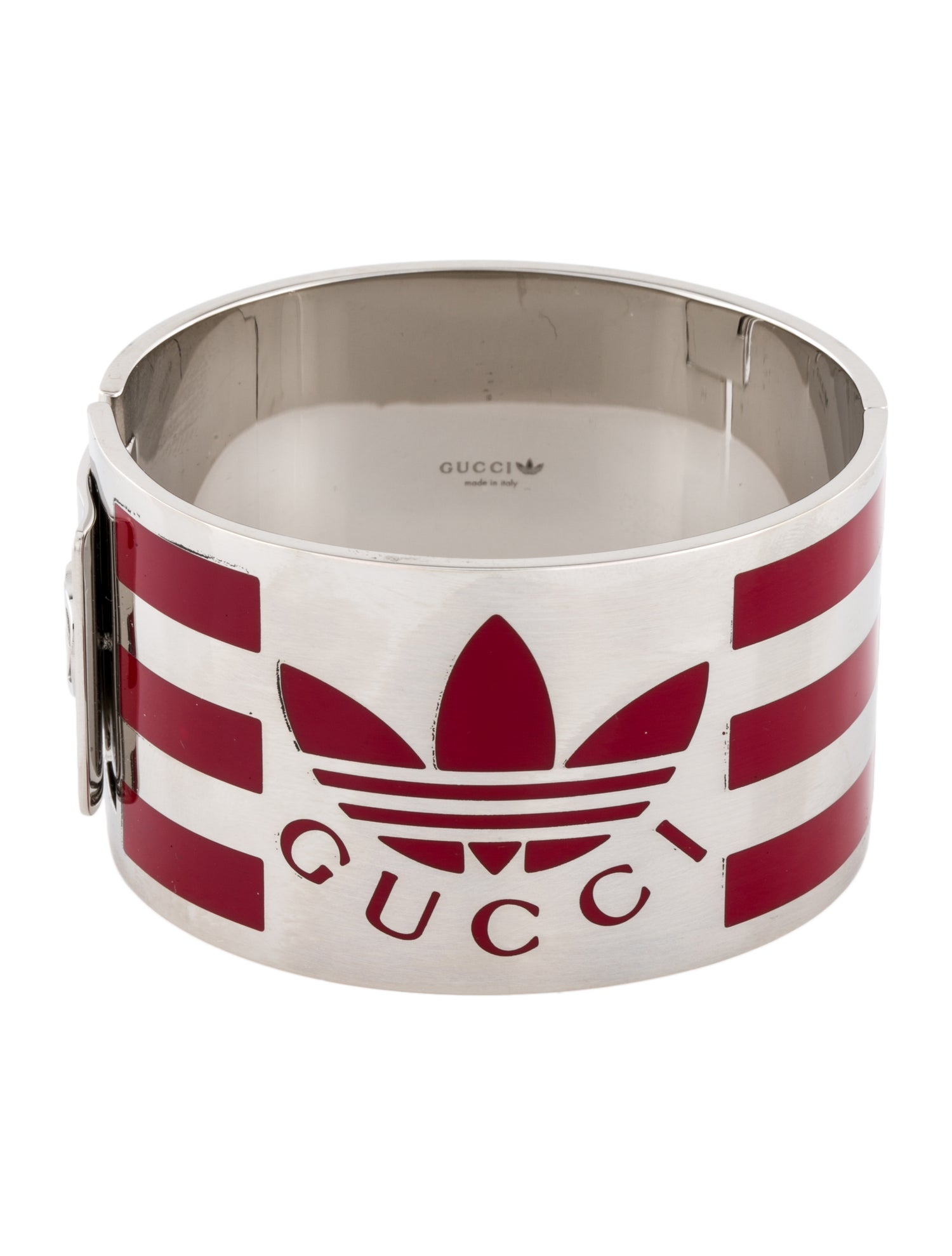 Gucci x Adidas Enamel Hinged Bangle Bracelet - Red, Silver-Tone Metal ...