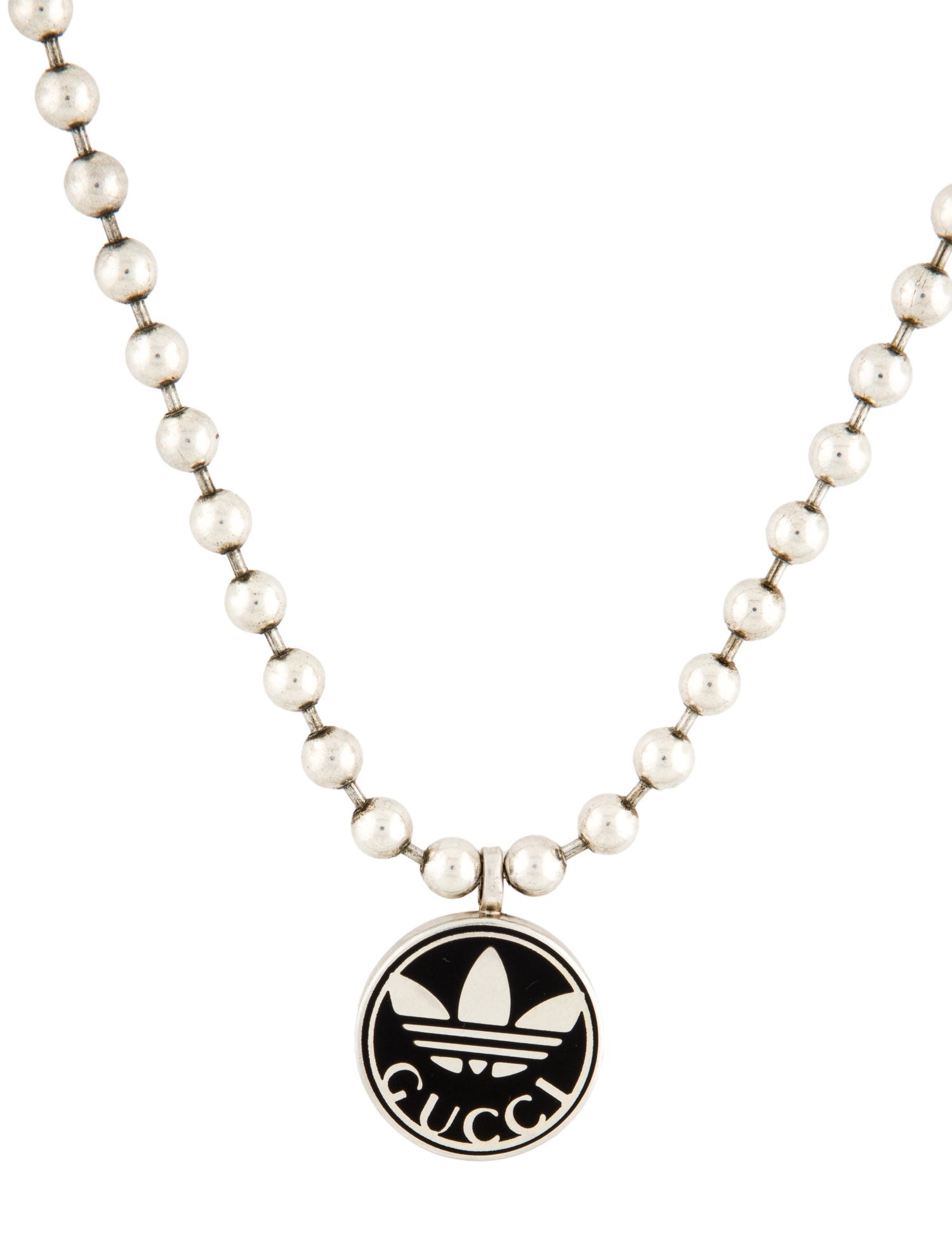 Gucci x Adidas Enamel Boule Pendant Necklace - Black, Sterling Silver ...