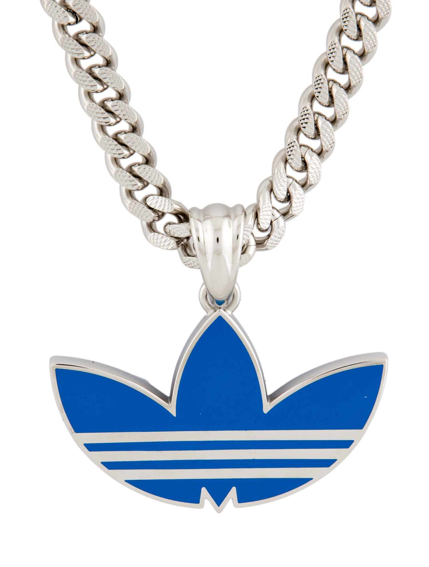Gucci x Adidas Enamel Gourmette Trefoil Large Pendant Necklace - Blue ...