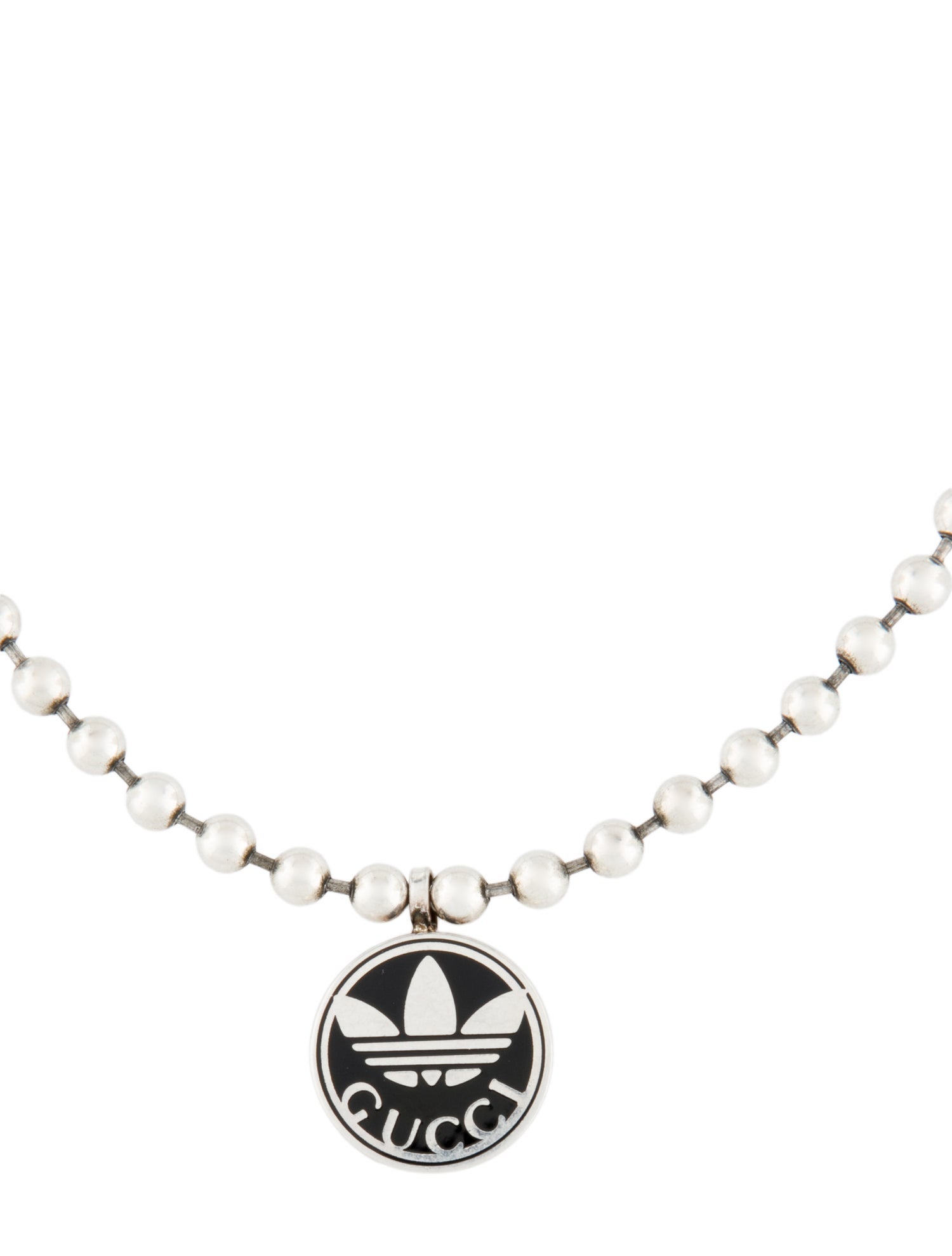 Gucci x Adidas Enamel Boule Pendant Necklace - Black, Sterling Silver ...