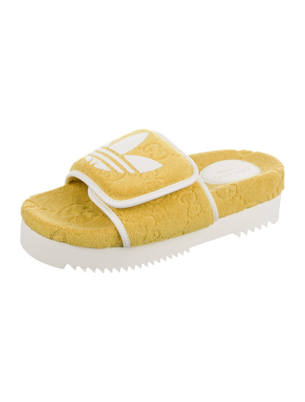 Gucci x Adidas Terry Cloth Slides Yellow Leather Trim… - Gem