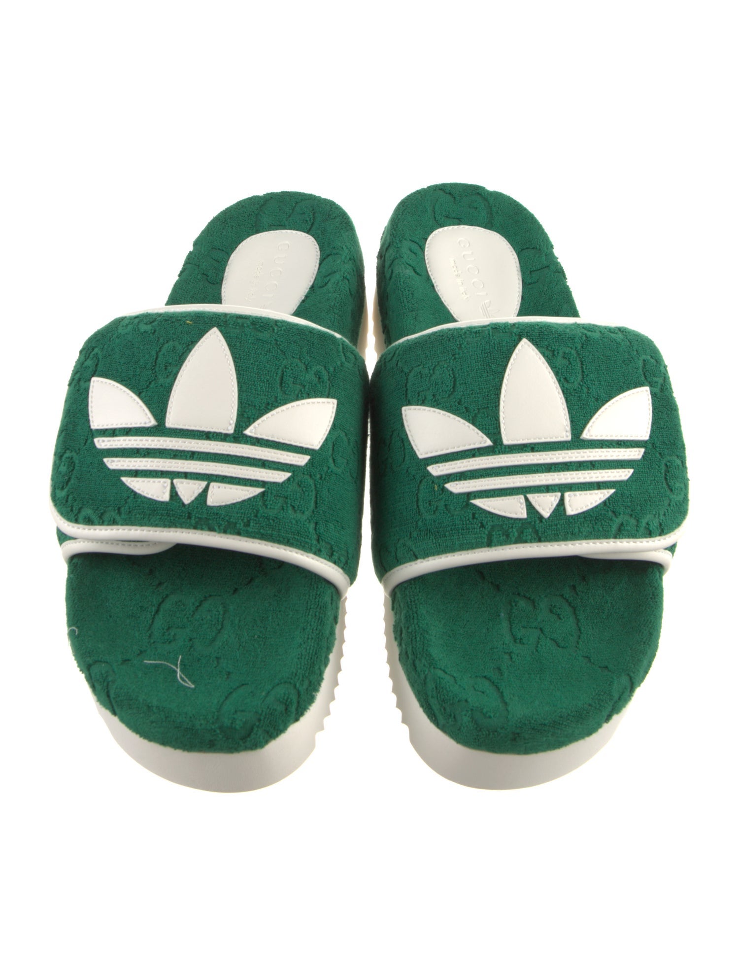 Gucci x Adidas GG Logo Leather Trim Embellishment Slides w/ Tags - Blue ...