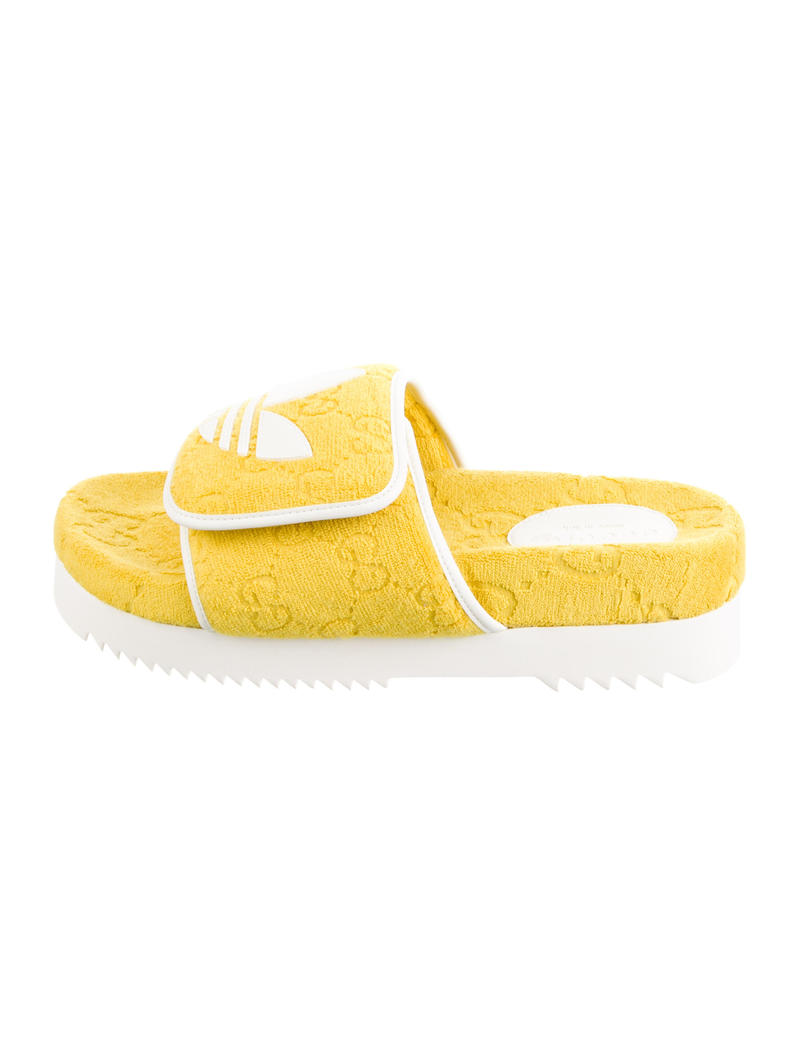 Gucci x Adidas GG Logo Leather Trim Embellishment Slides w/ Tags - Blue ...