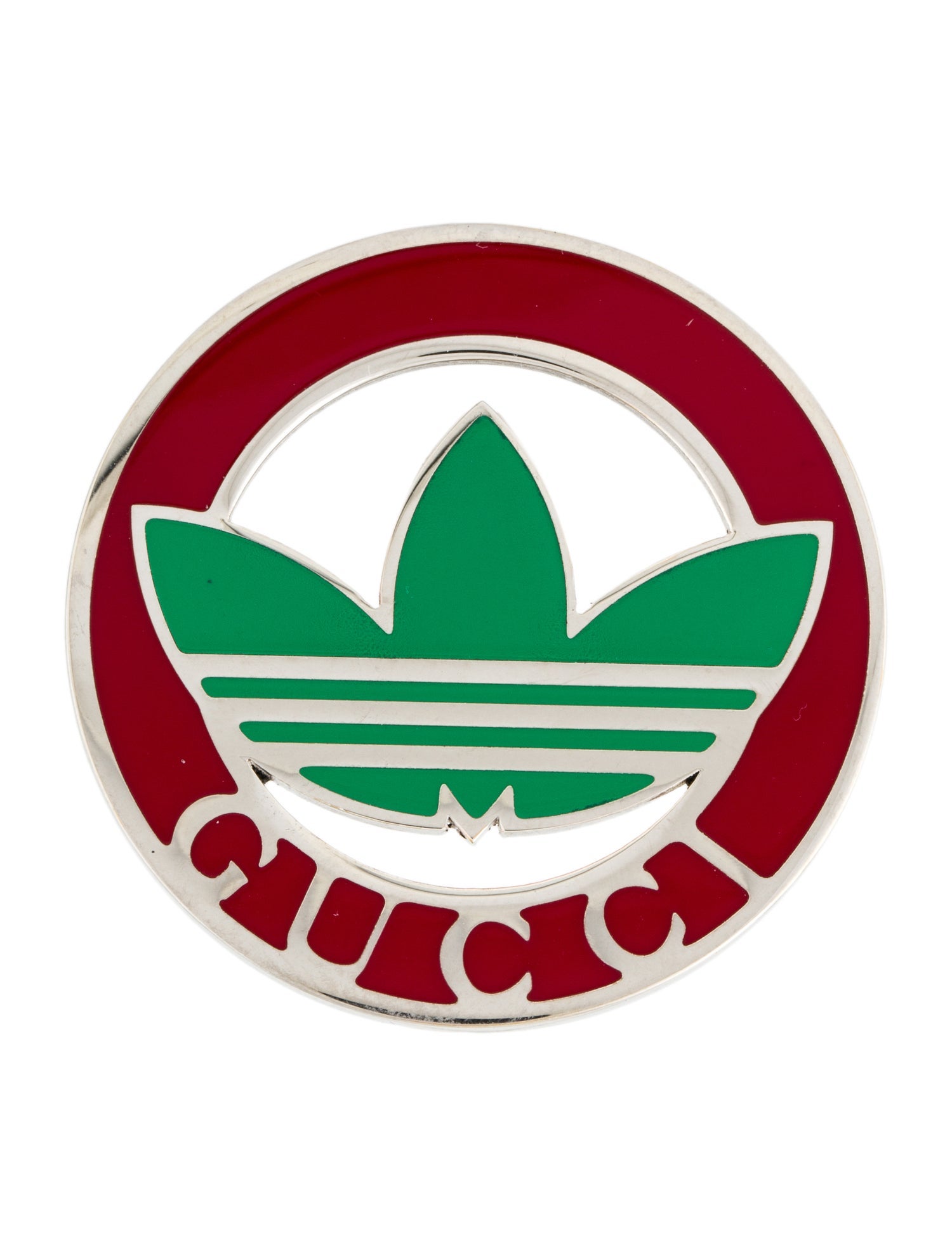 Gucci x Adidas Trefoil Enamel Brooch Pin - Green, Silver-Tone Metal Pin ...
