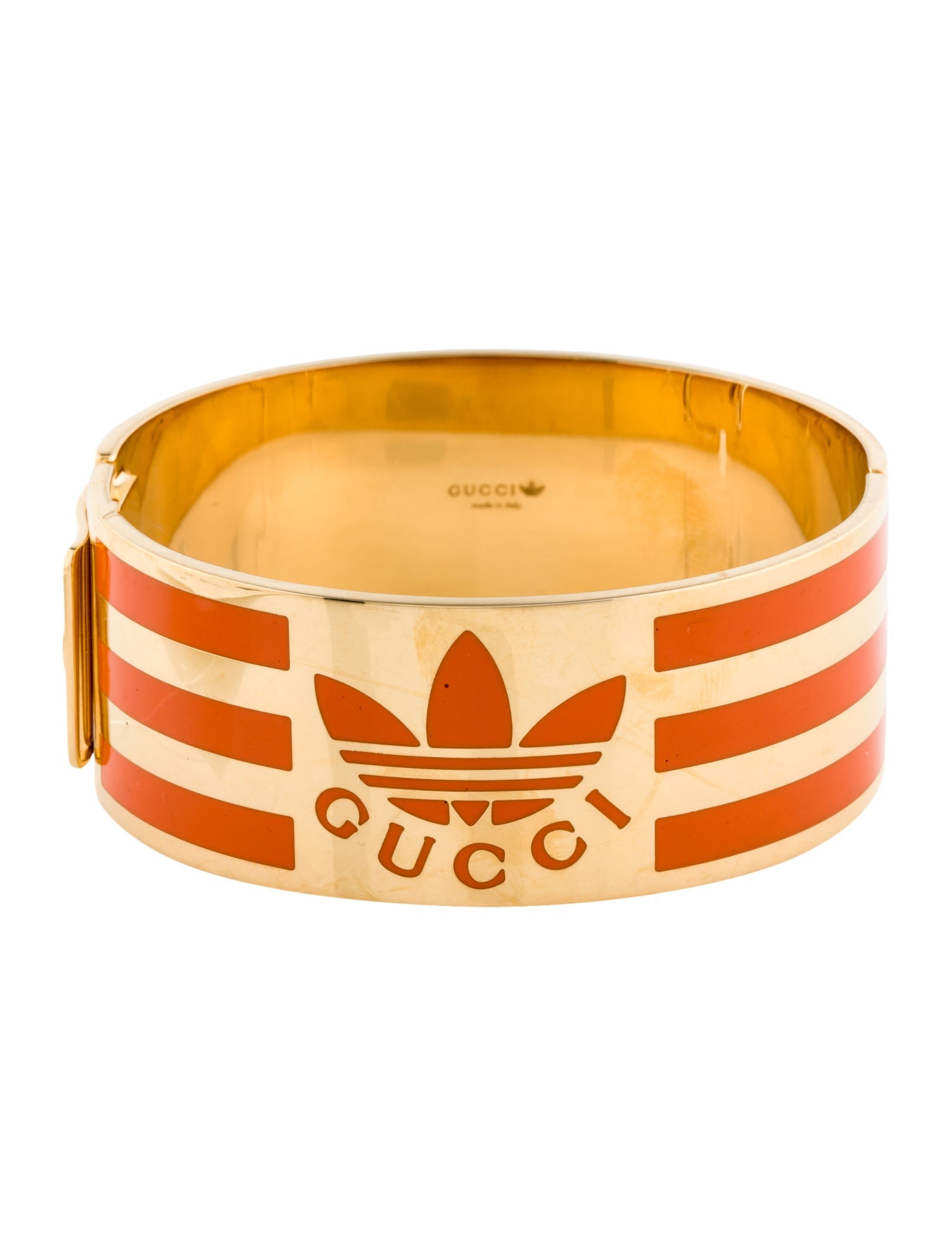 Gucci x Adidas Enamel Striped Bracelet - Orange, Gold-Tone Metal Bangle ...